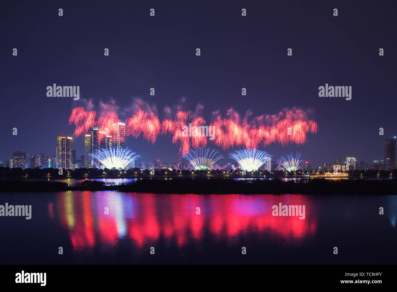 Fireworks in Orange Island, Changsha, theme of the 2018 Military ...