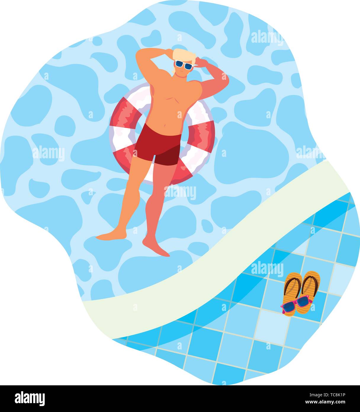 young man with swimsuit and float lifeguard in pool vector illustration ...