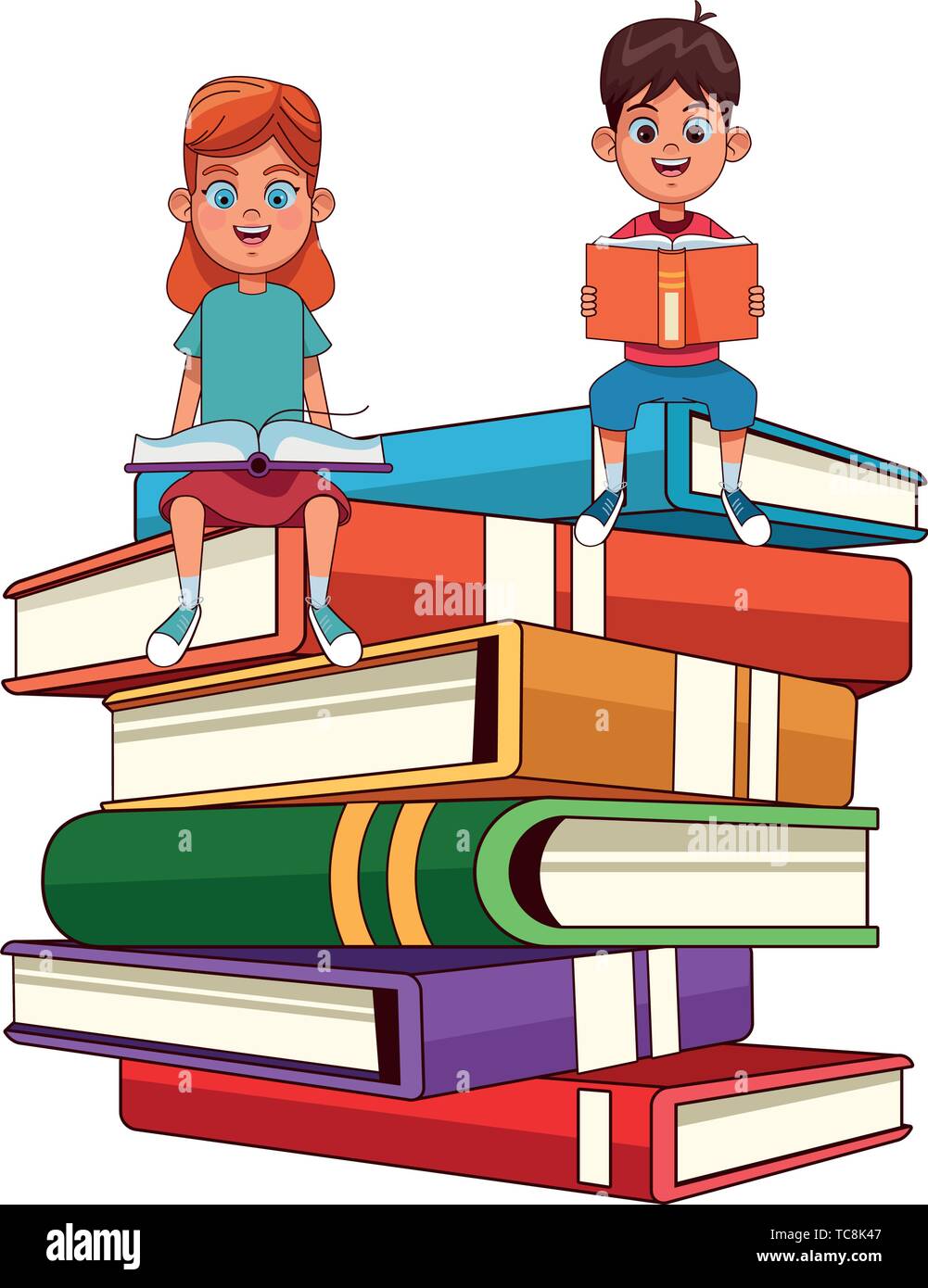 Two kids reading book Stock Vector Images - Alamy