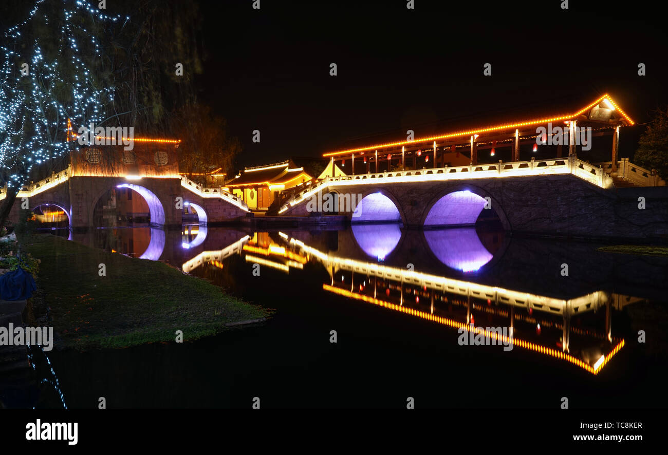 Night view of Anchang ancient town Stock Photo - Alamy