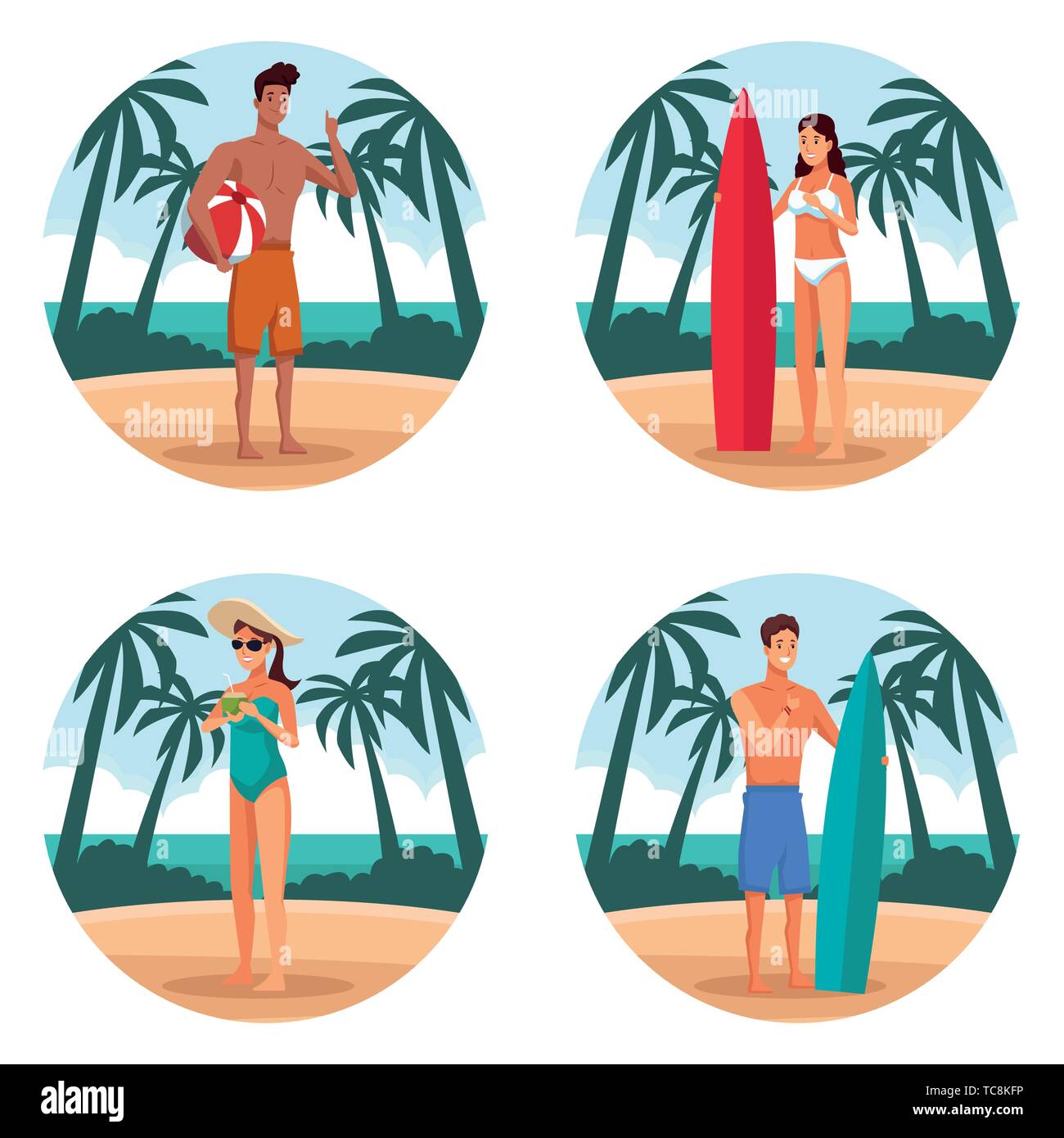 Summer people and beach round icons Stock Vector Image & Art - Alamy