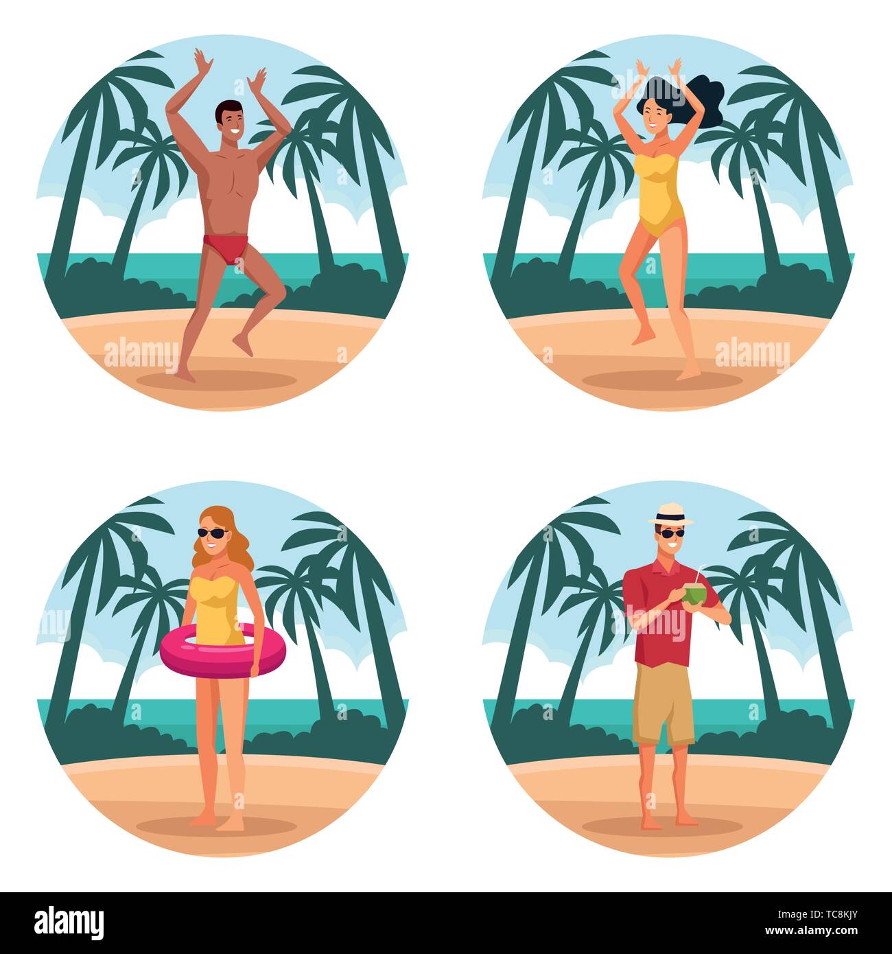 Summer people and beach round icons Stock Vector Image & Art - Alamy