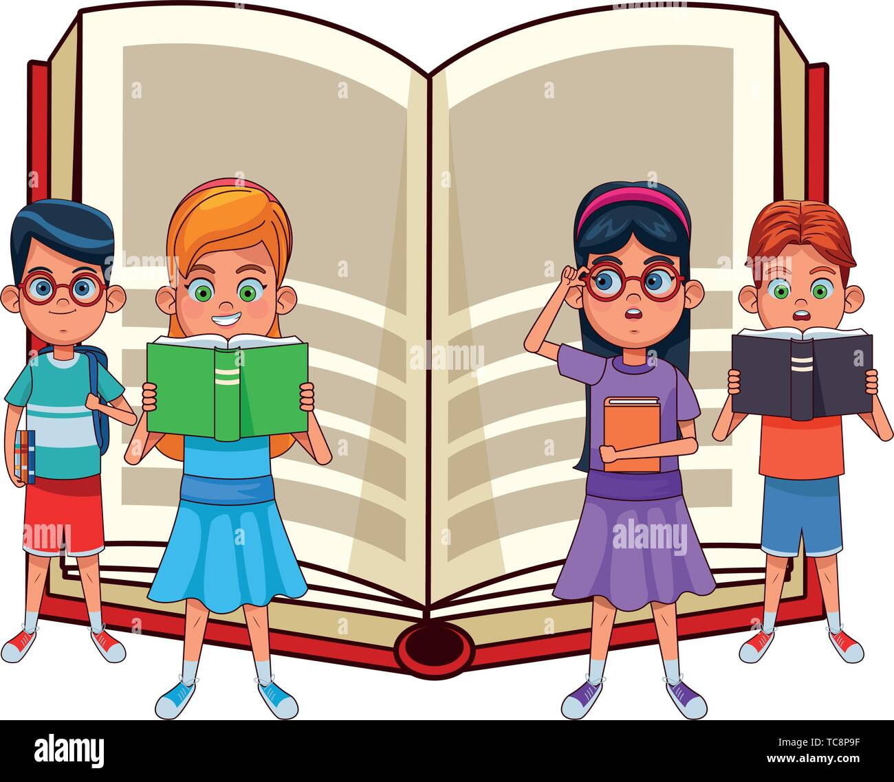 Girl reading big book Stock Vector Images - Alamy