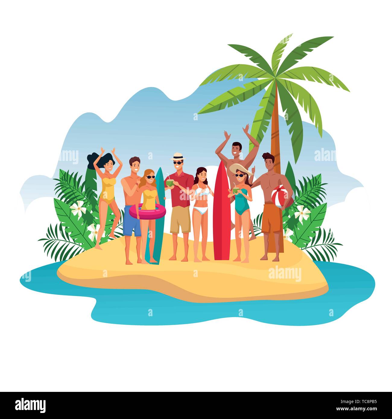 Beach people sand surf Stock Vector Images - Alamy