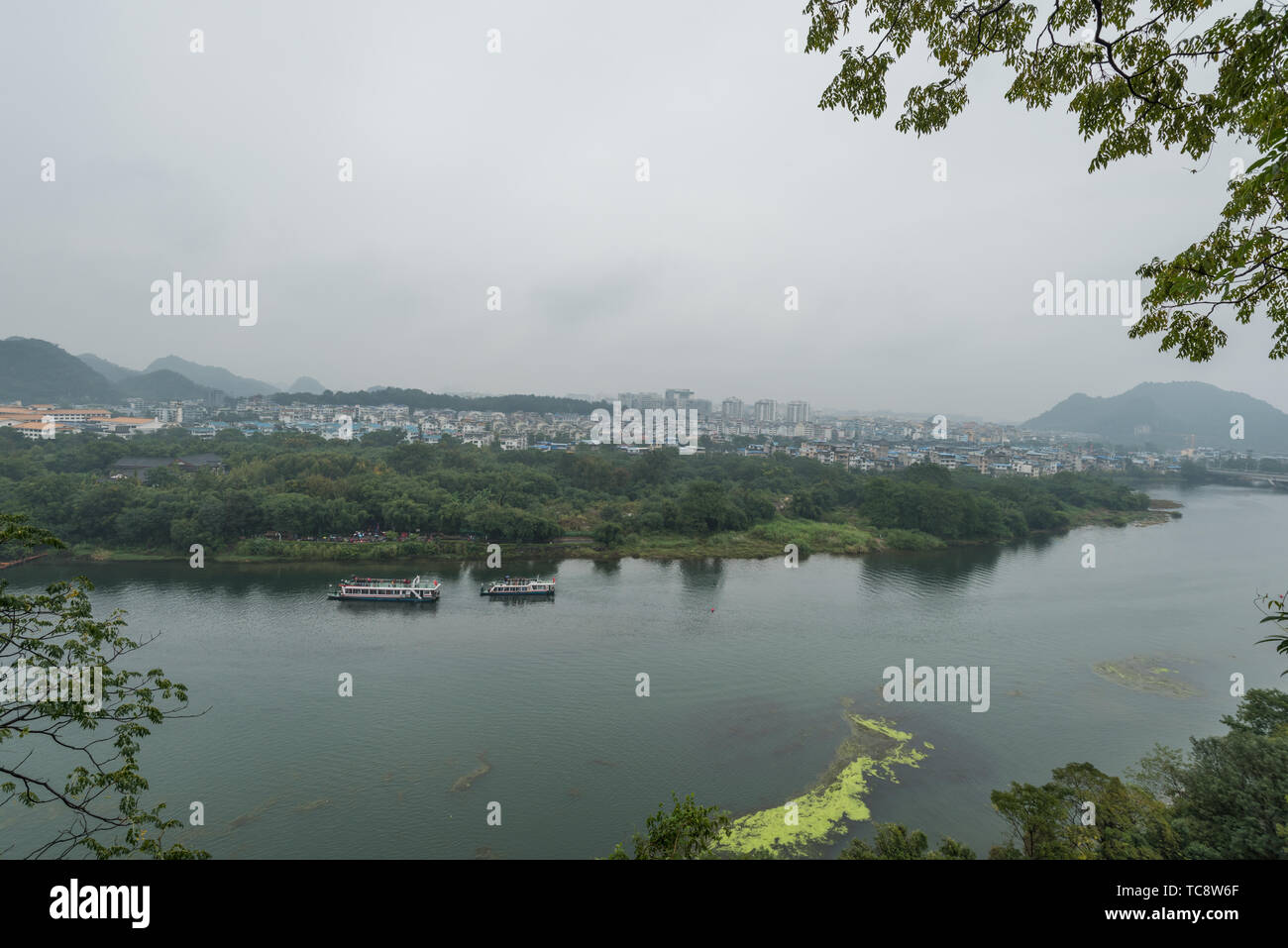 Construction canal woods in the rain in Guilin, China in autumn Stock ...