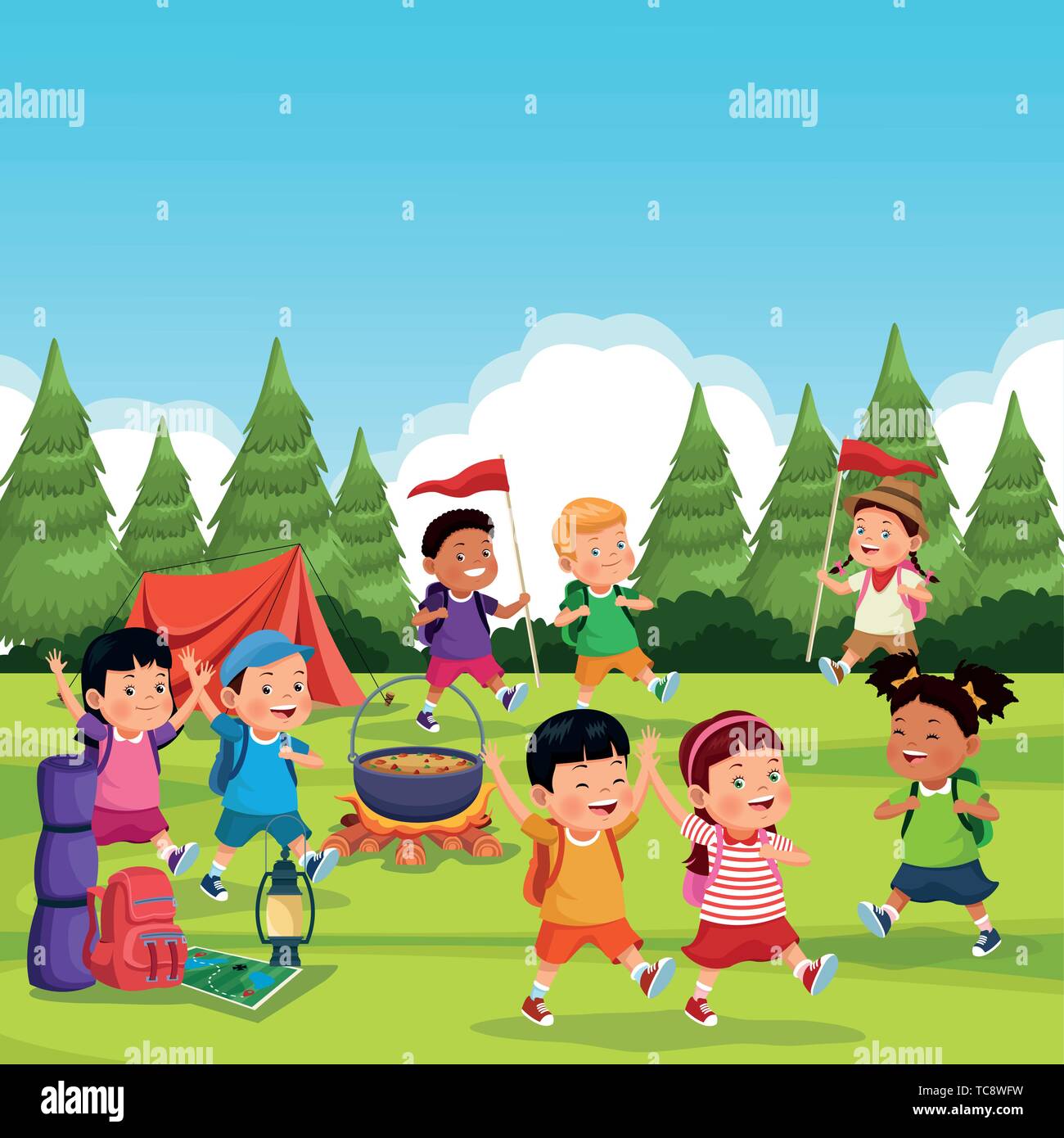 Group children on tour Stock Vector Images - Alamy