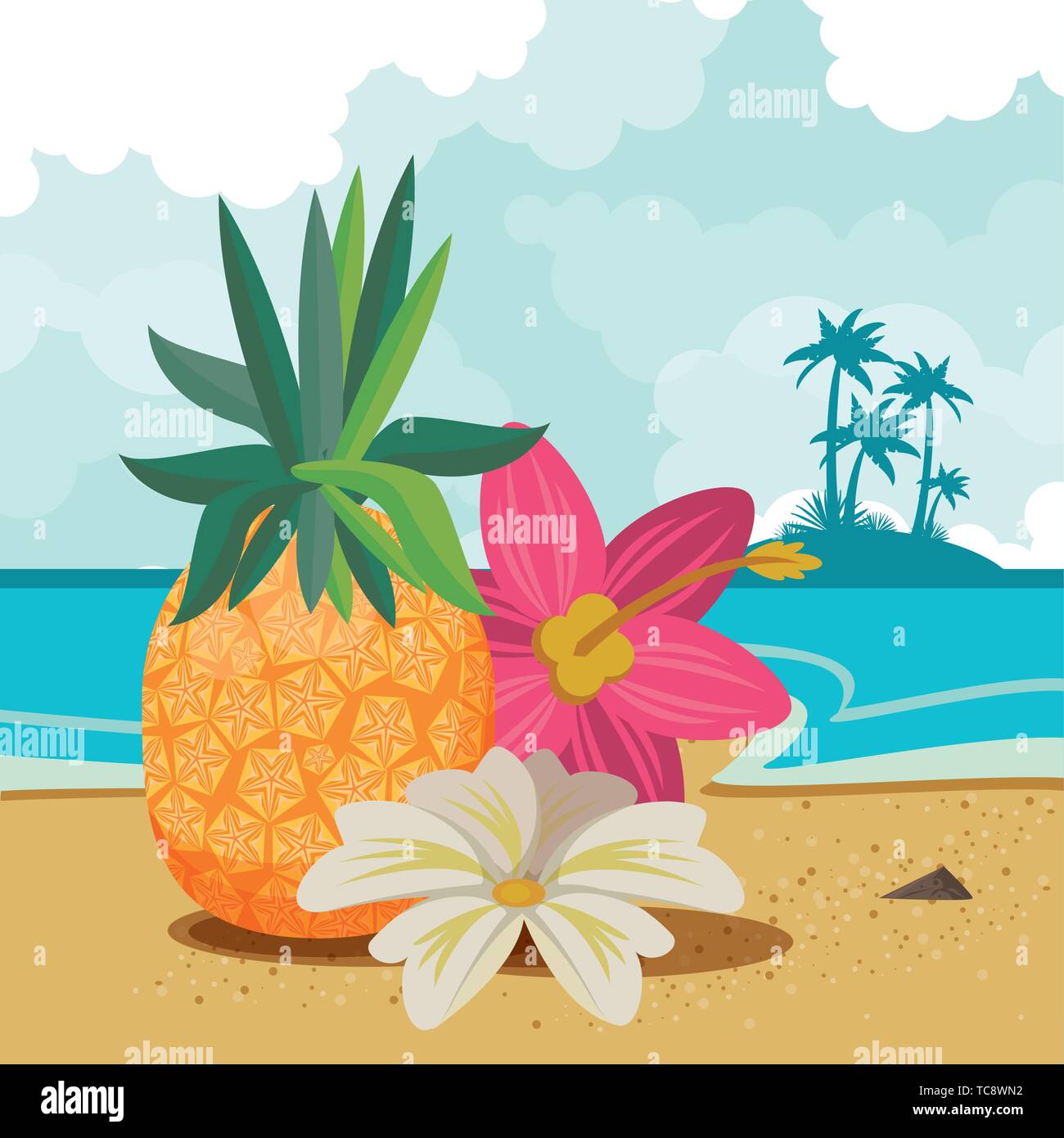 Summer beach scenery with flowers Stock Vector Images - Alamy