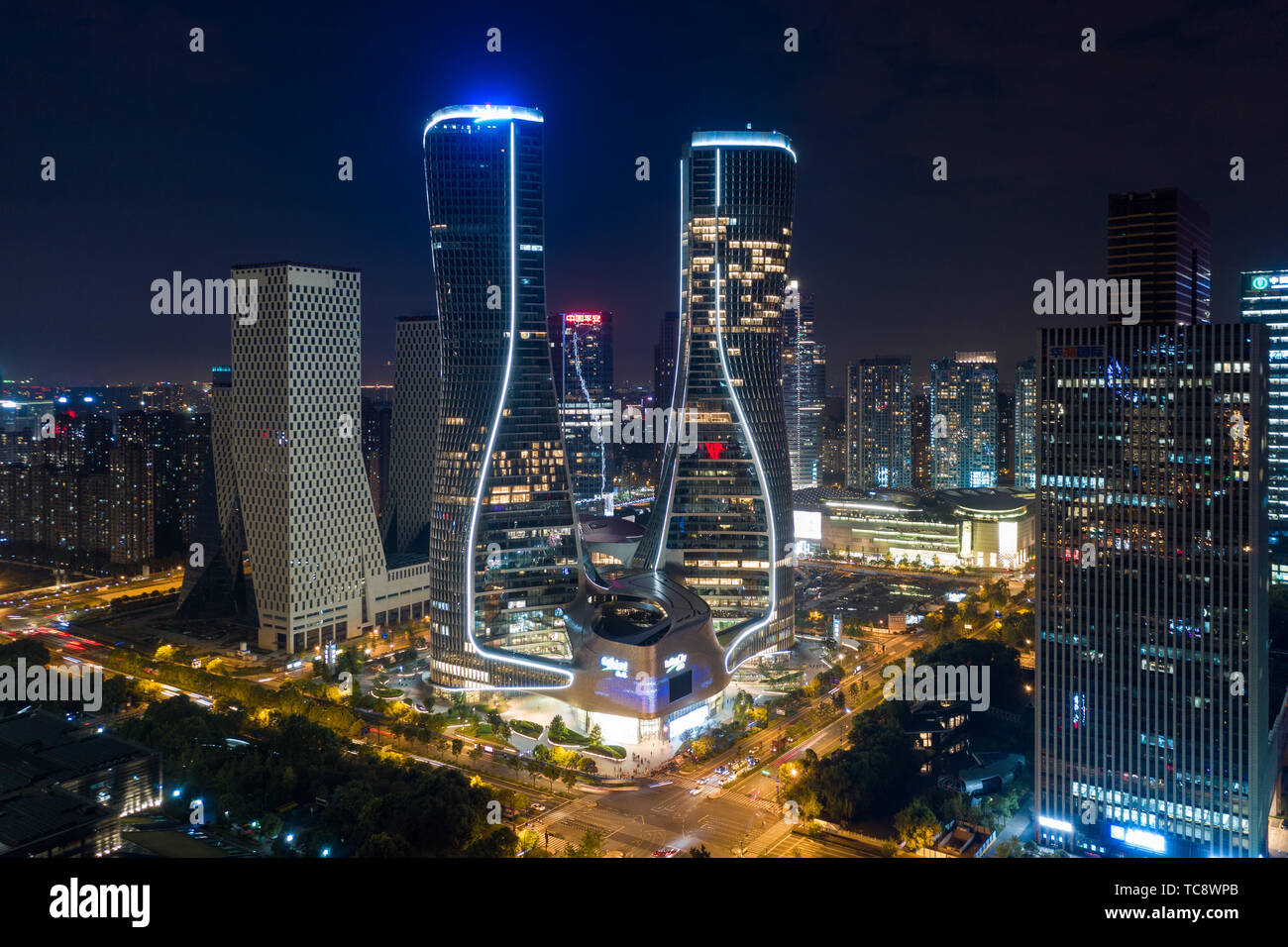 Night View of Qianjiang New City, Hangzhou Stock Photo - Alamy
