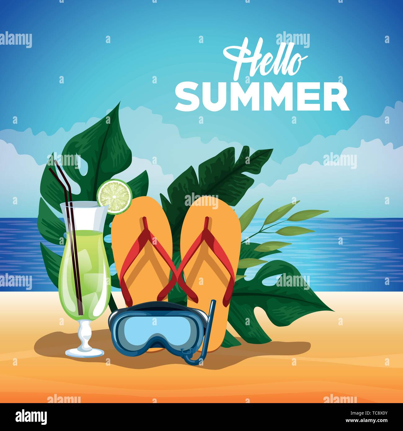 Hello summer card poster with cartoons Stock Vector Image & Art - Alamy