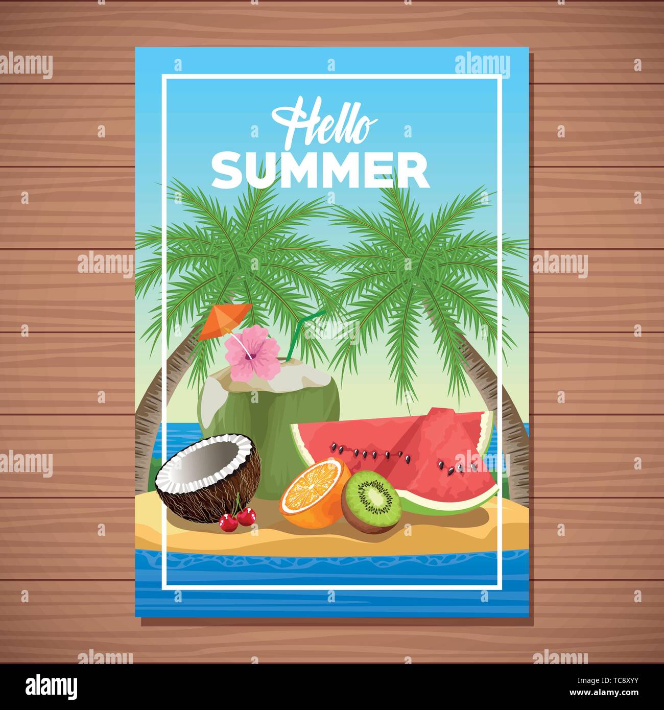 Hello summer card poster with cartoons Stock Vector Image & Art - Alamy