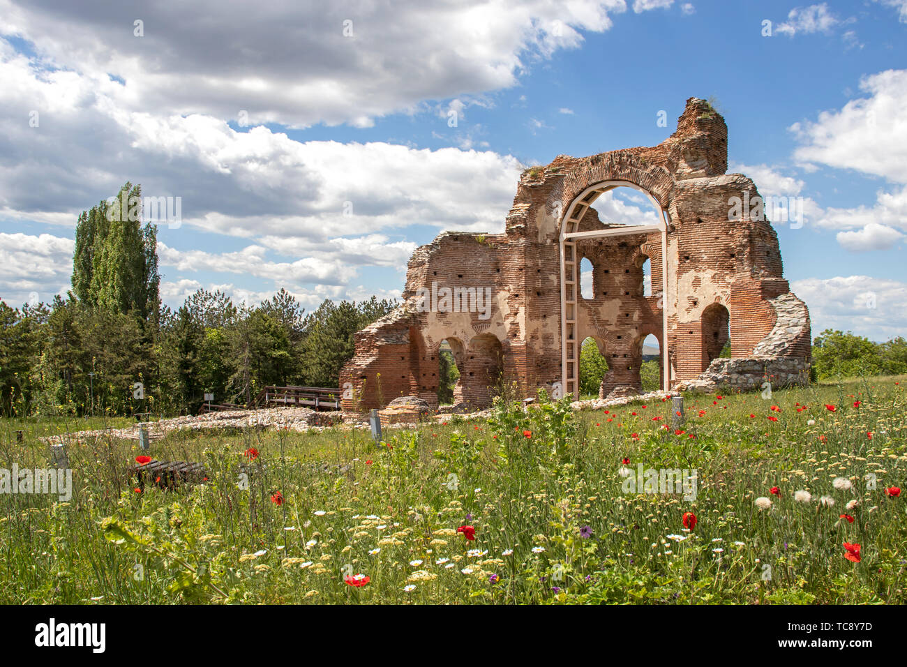Ruins of early Byzantine Christian basilica know as The Red Church near ...