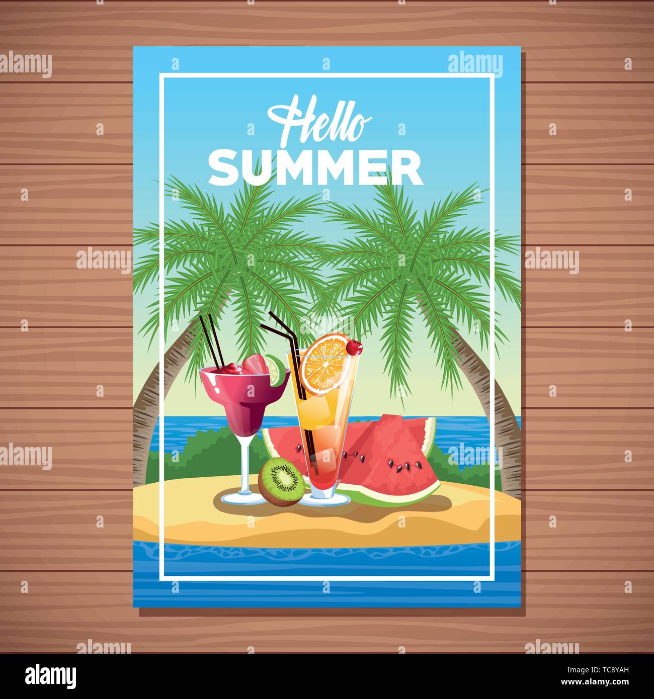Hello summer card poster with cartoons Stock Vector Image & Art - Alamy