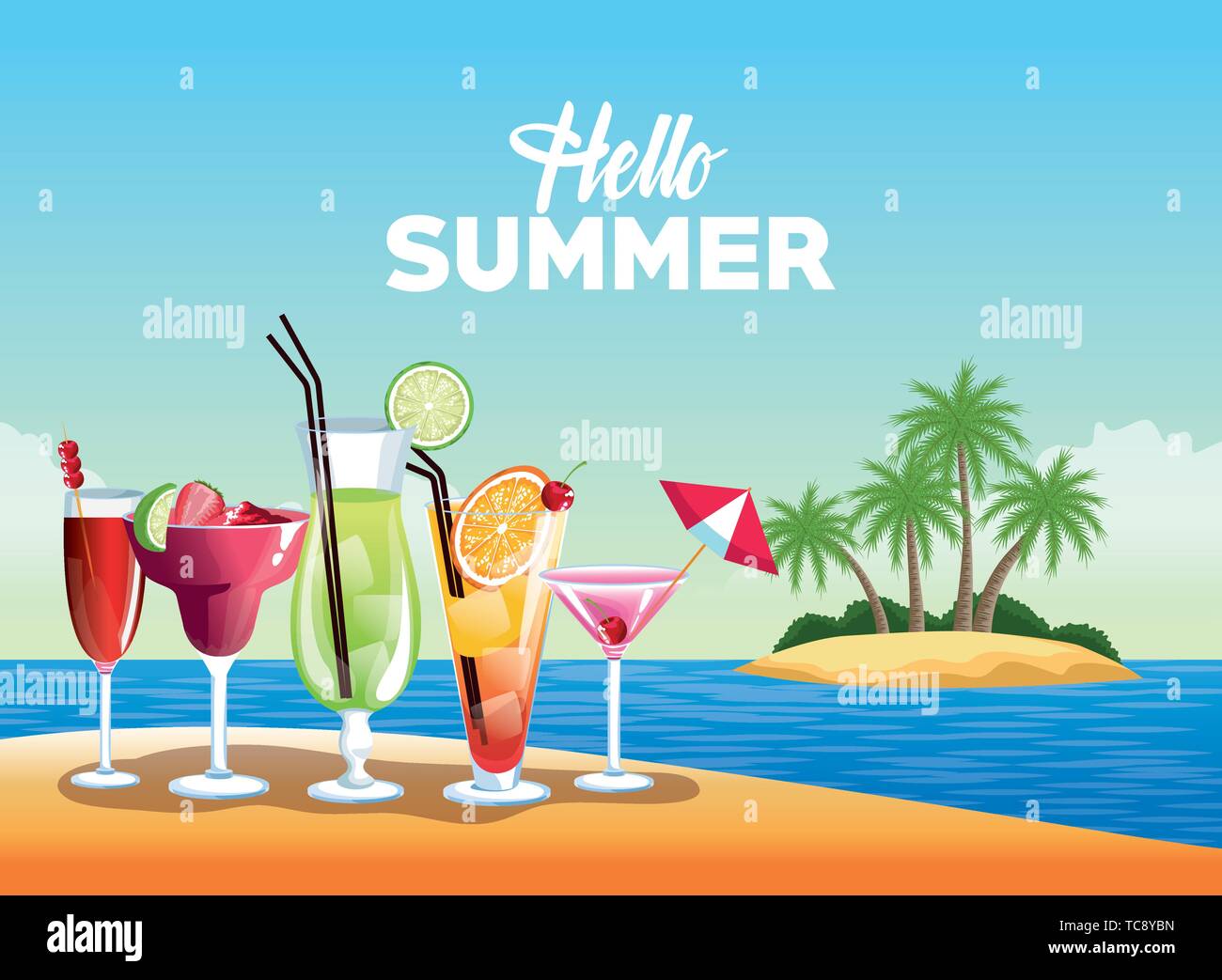 Hello summer card poster with cartoons Stock Vector Image & Art - Alamy