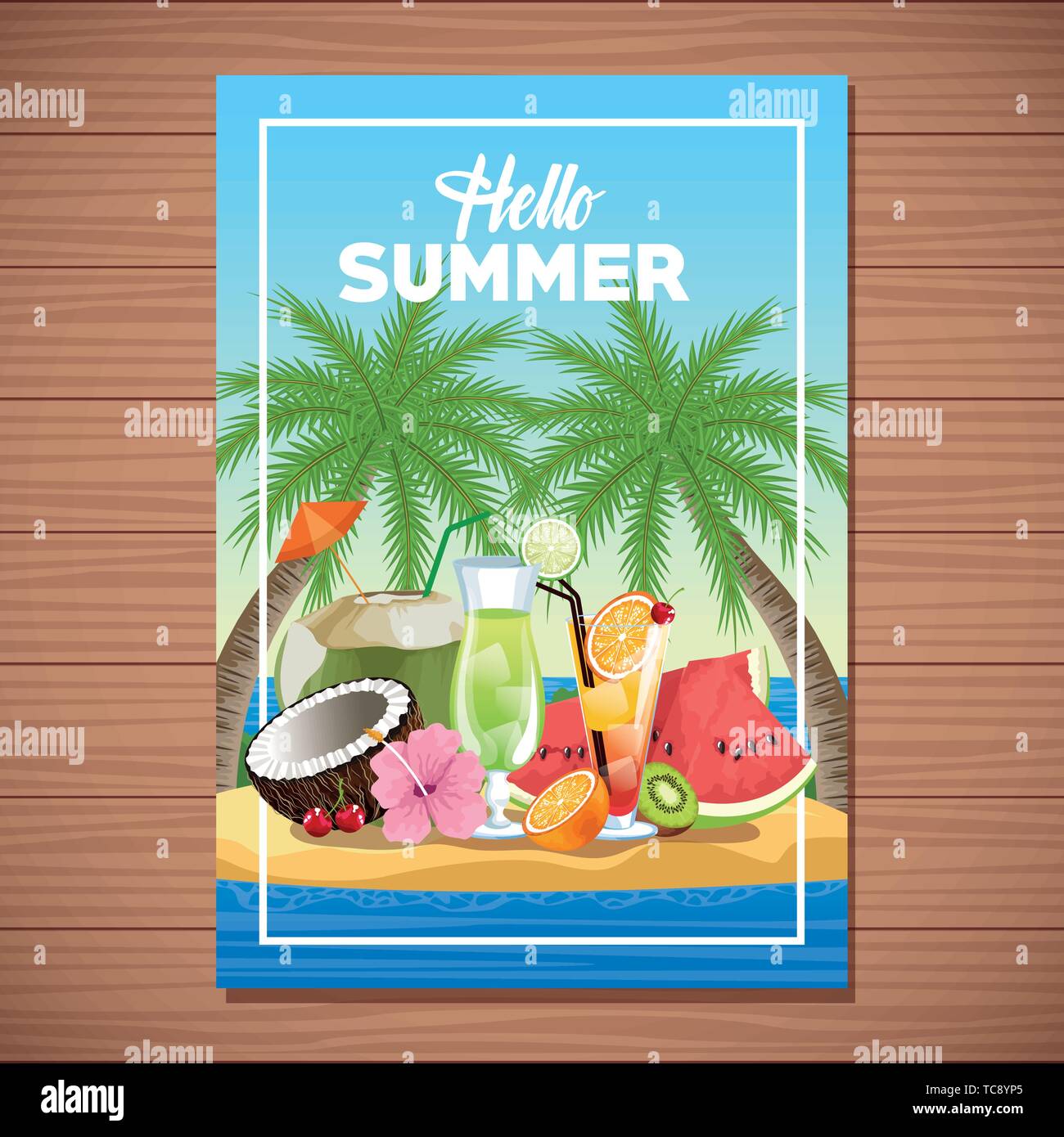 Hello summer card poster with cartoons Stock Vector Image & Art - Alamy