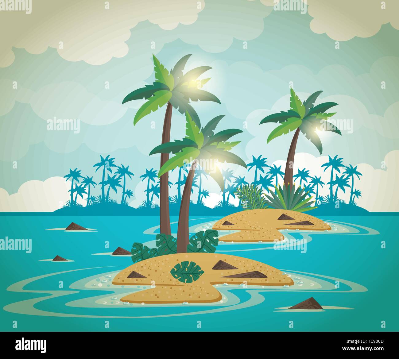 Summer island with palms trees and sea Stock Vector Image & Art - Alamy