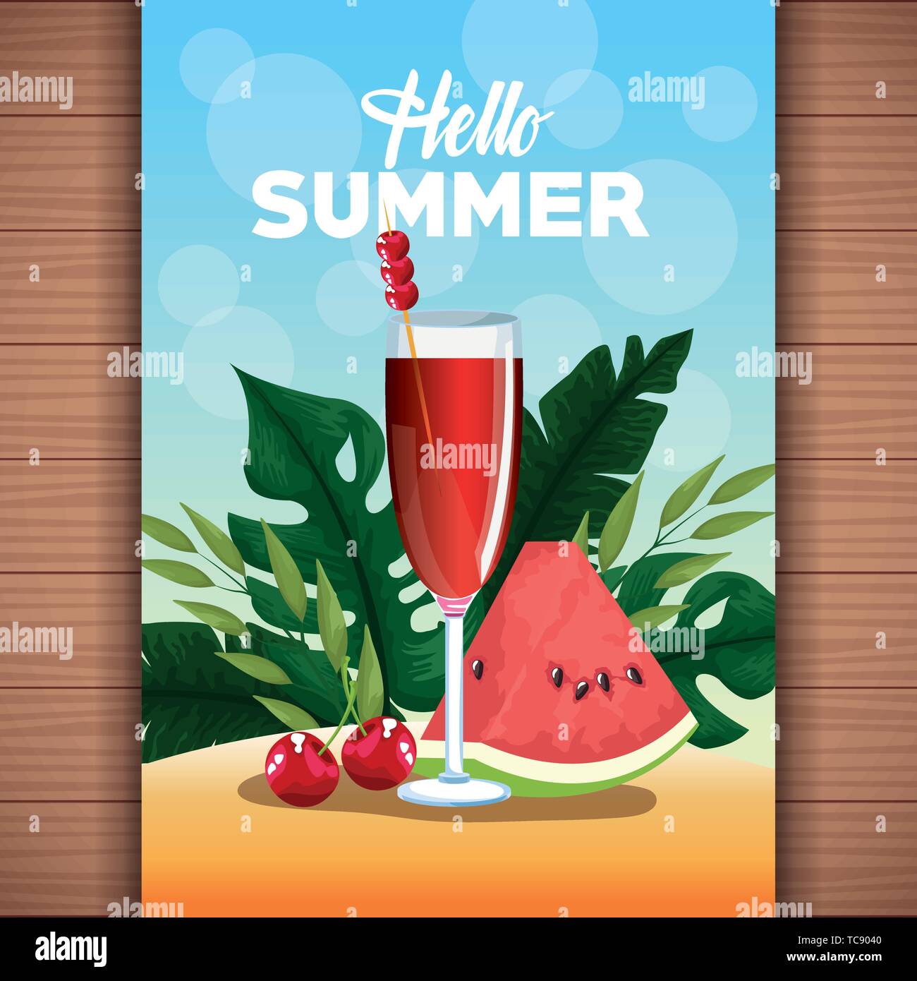 Hello summer card poster with cartoons Stock Vector Image & Art - Alamy