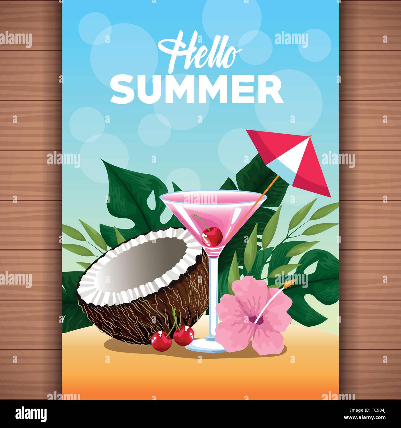 Hello summer card poster with cartoons Stock Vector Image & Art - Alamy