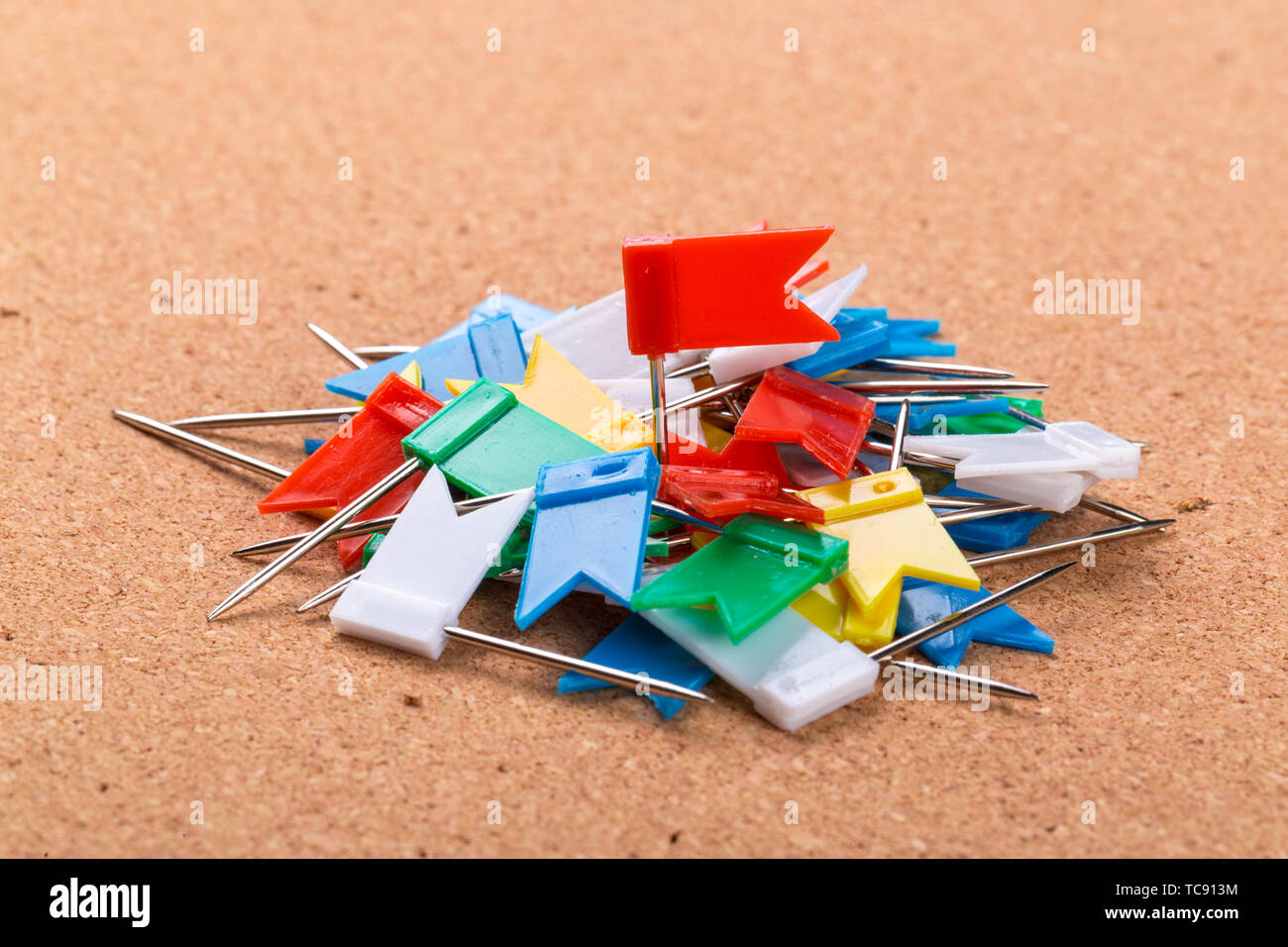 Pin board texture for background and colorful pins Stock Photo - Alamy