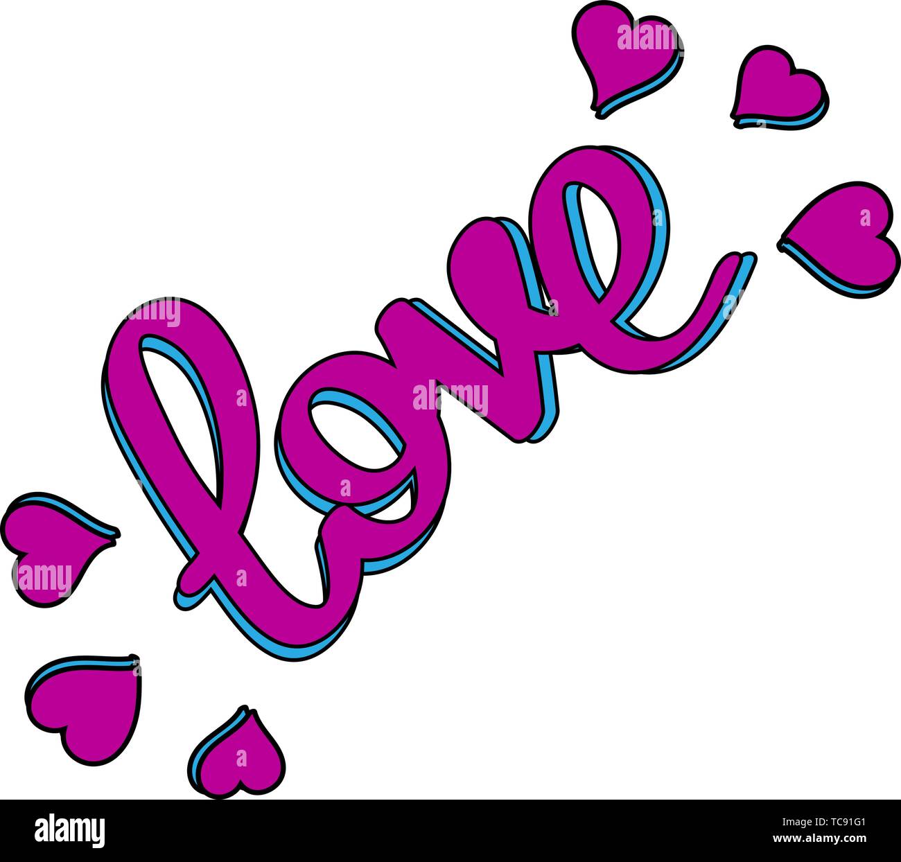 Love - inscription. Drawn hearts and lettering. The word "Love" is a ...