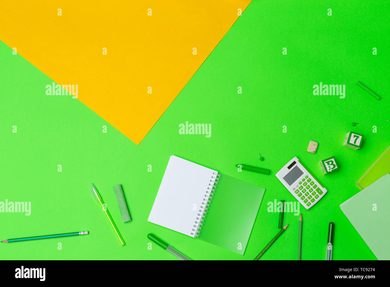 school supplies at colorful paper background Stock Photo - Alamy