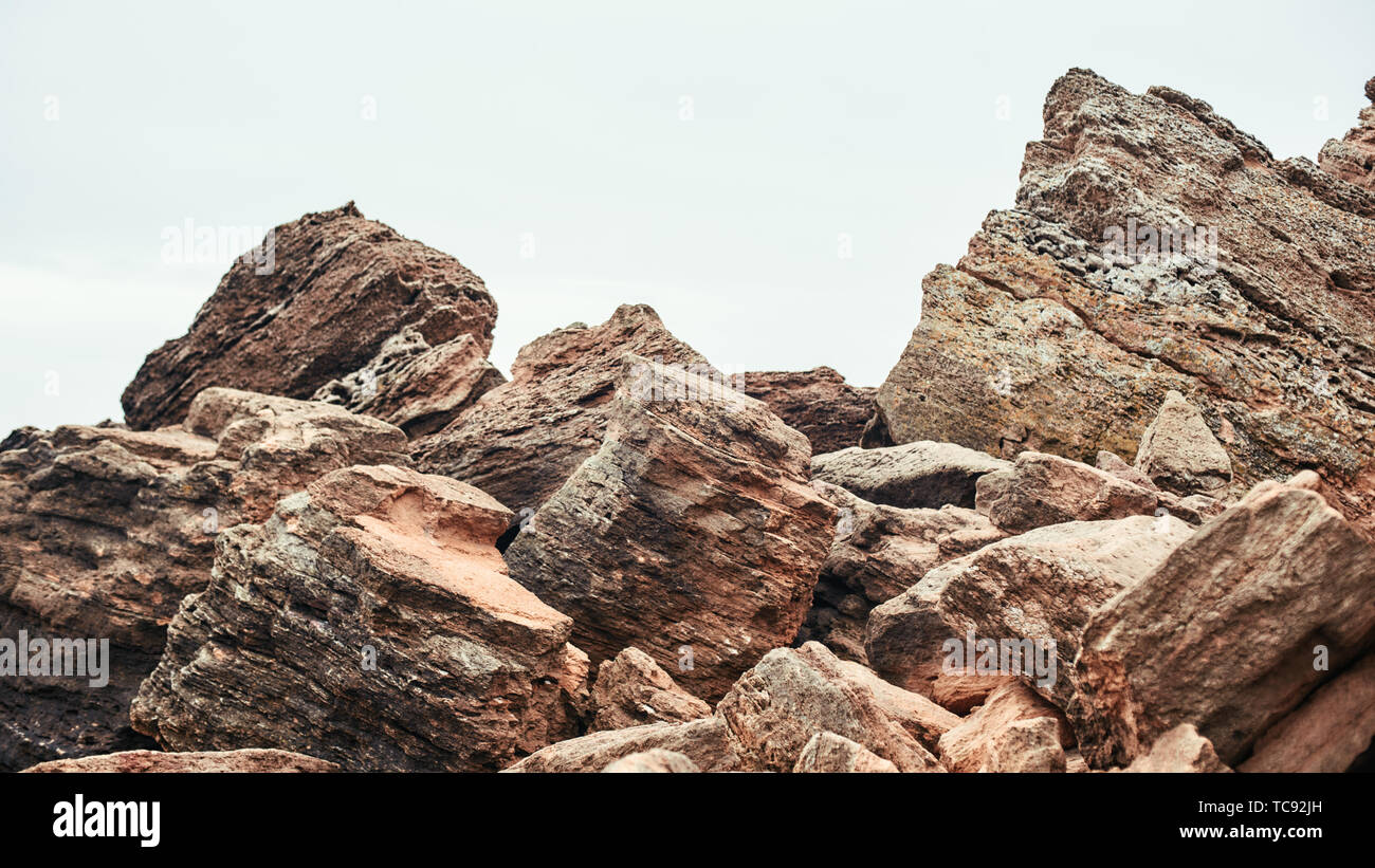 Big boulders on the beach. Nature landscape. Sky and rocks. Stone ...