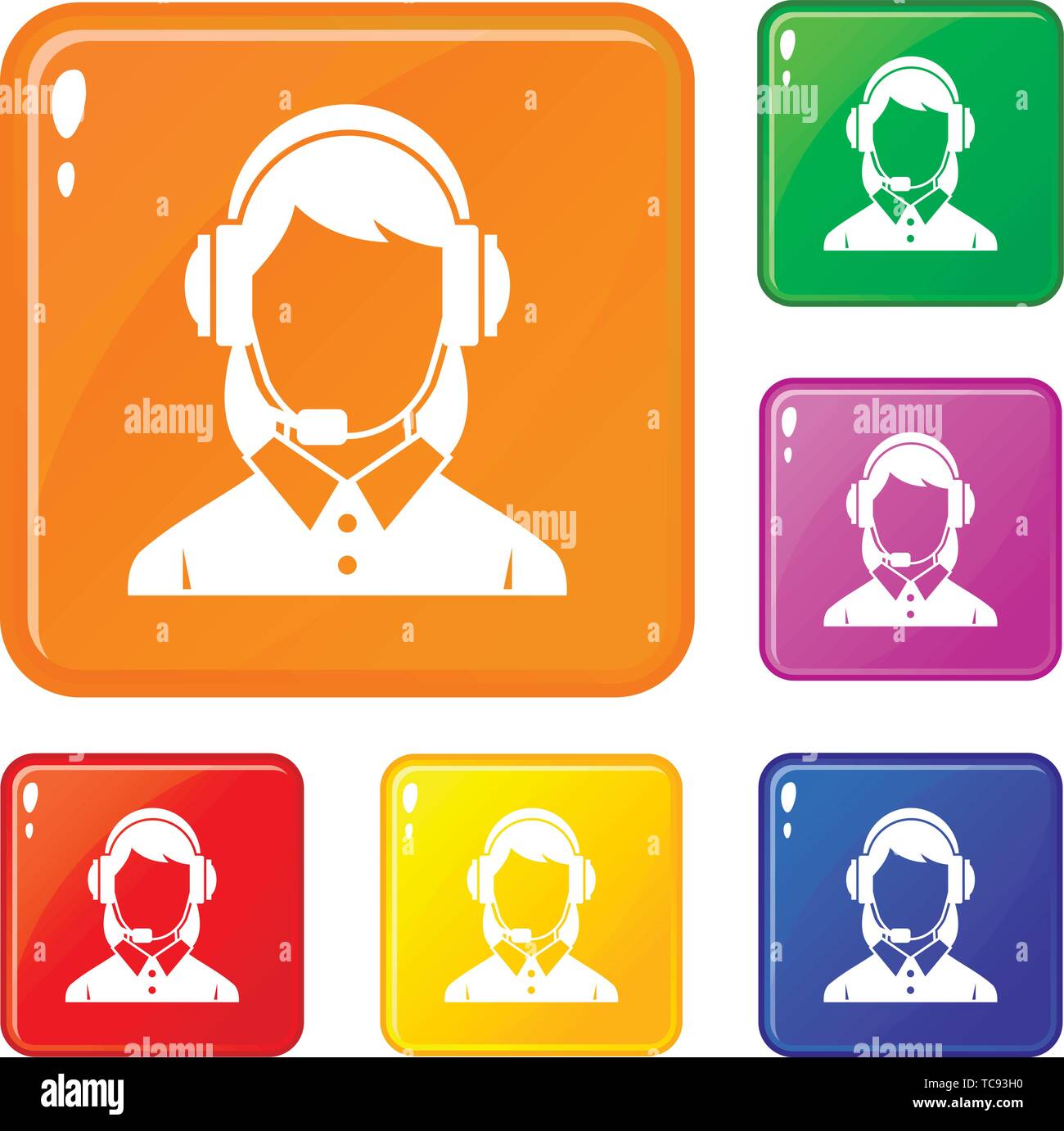Business woman with headset icons set vector color Stock Vector Image ...