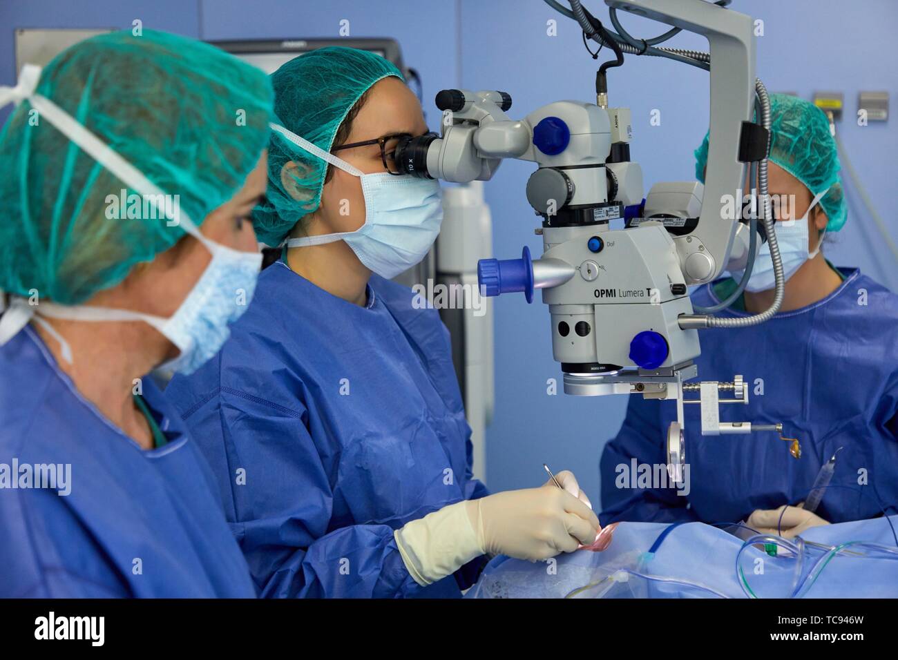 Surgeons, Surgical intervention of eyes, Cataracts, Operating theater ...