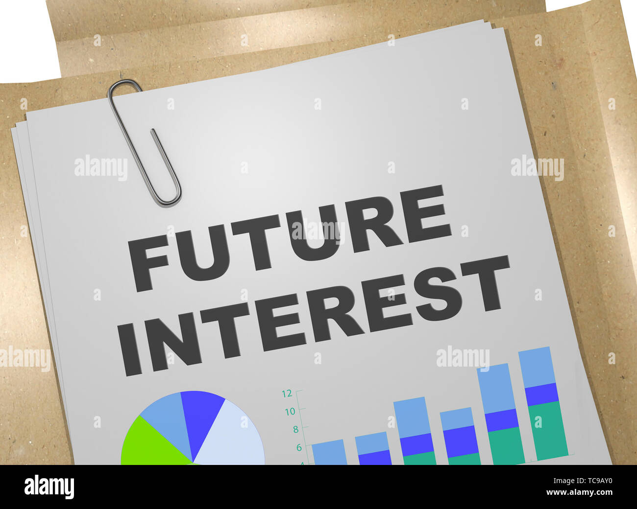 3D illustration of FUTURE INTEREST title on business document Stock ...