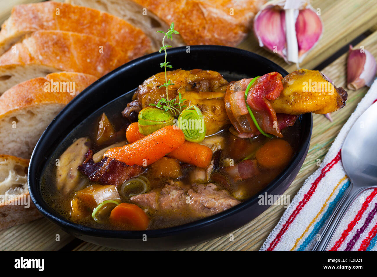 Image of tasty scottish traditional soup cock-a-leekie with chicken ...