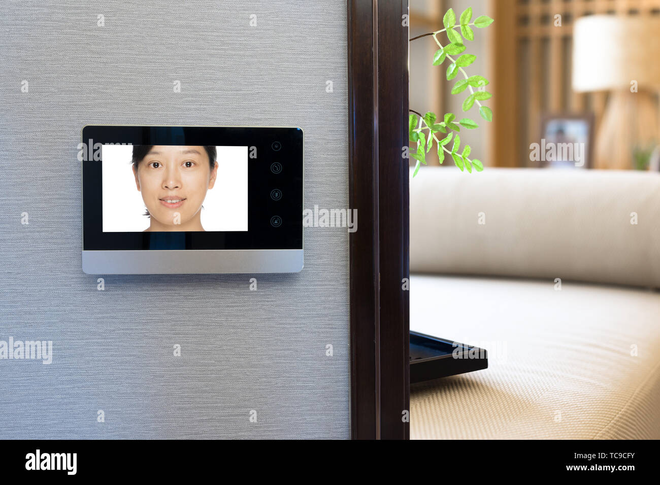 intercom video door bell on the wall outside modern bedroom Stock Photo ...