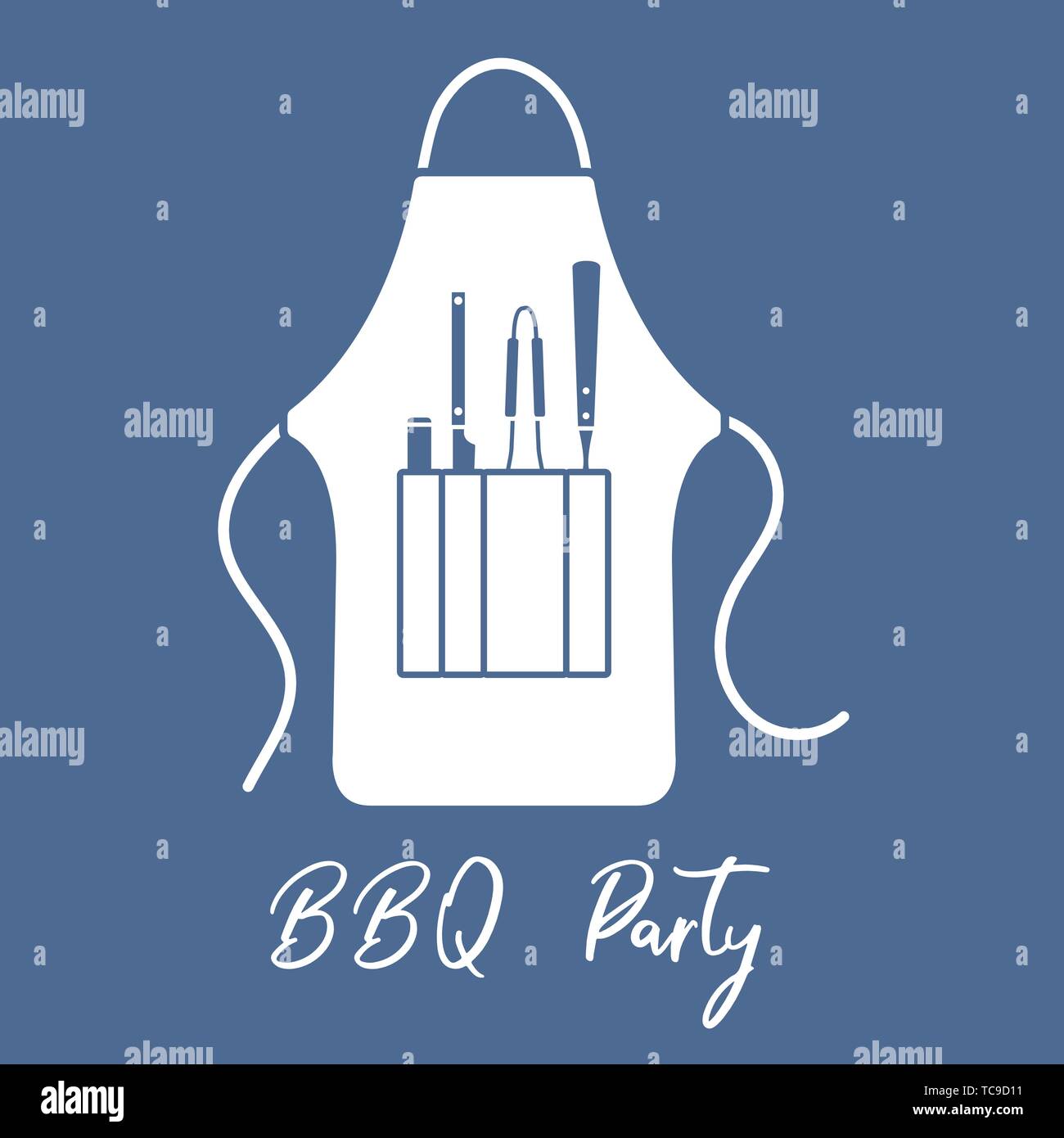 Vector illustration with barbecue apron, grill and barbecue tools. BBQ ...