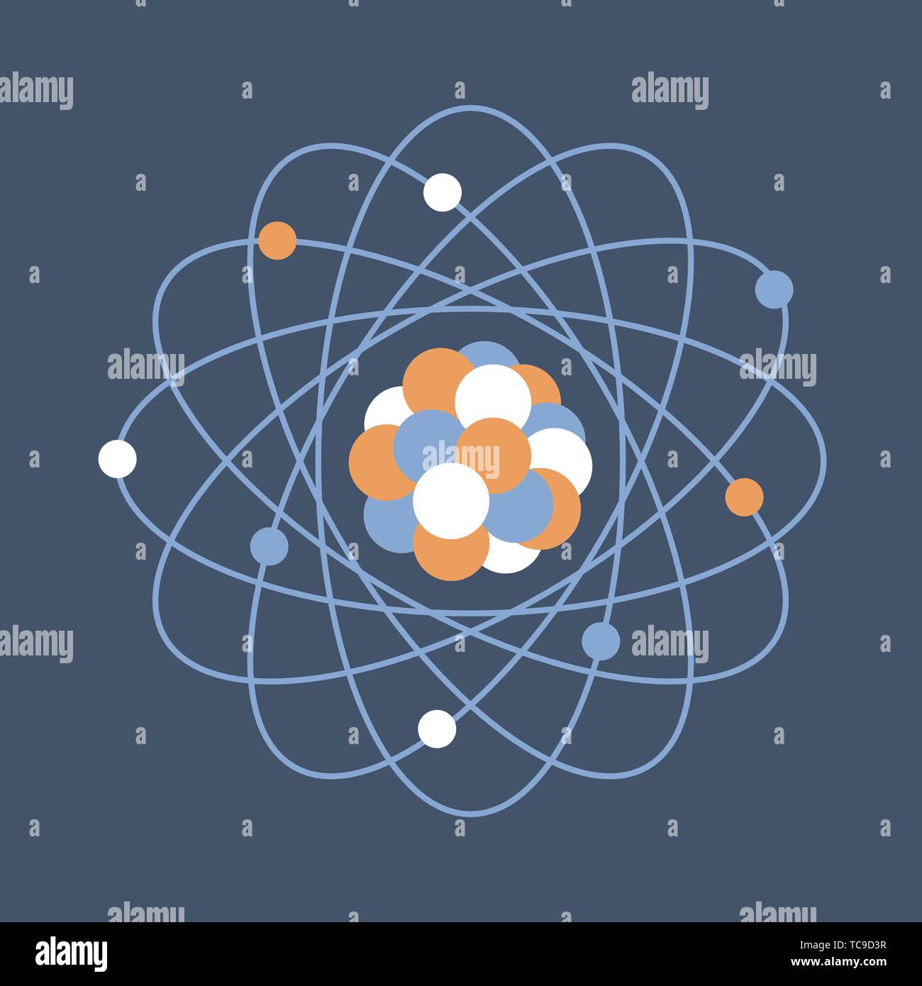 Vector illustration with atomic structure. Print with symbol of nuclear ...