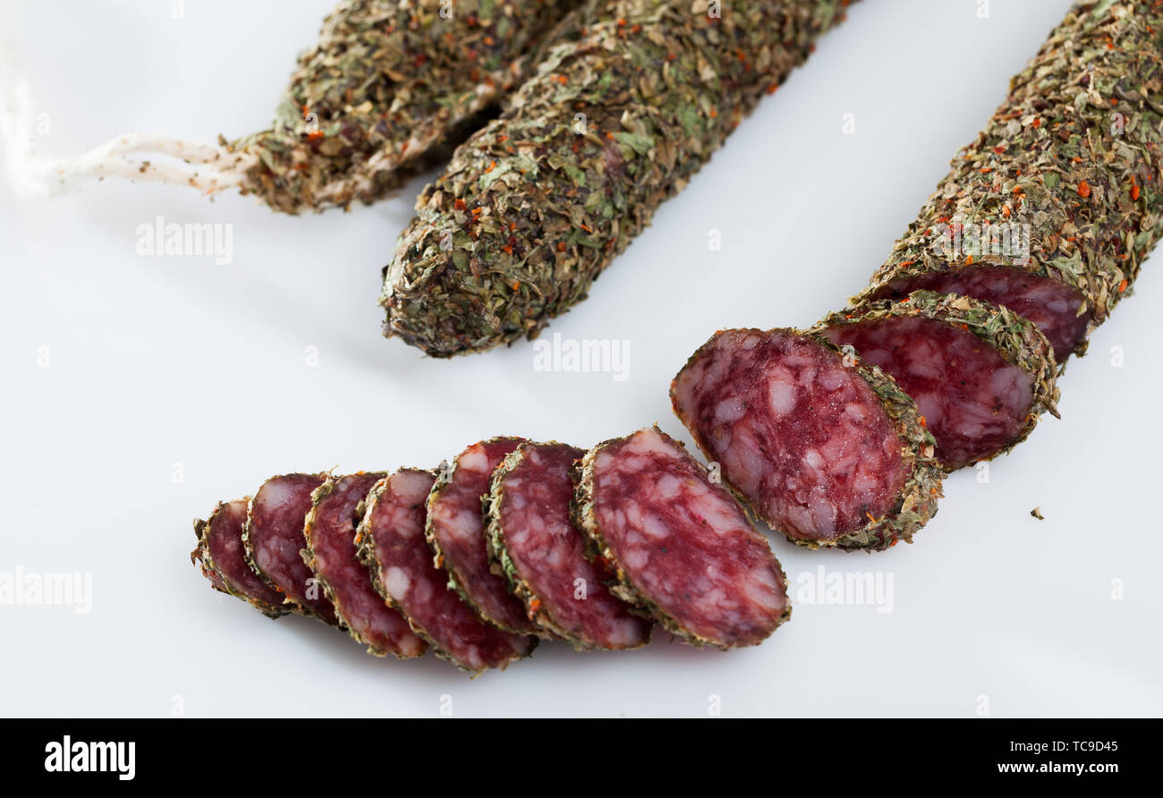 Snack fuet sausage – traditional Spanish and Catalonian sausage Stock ...