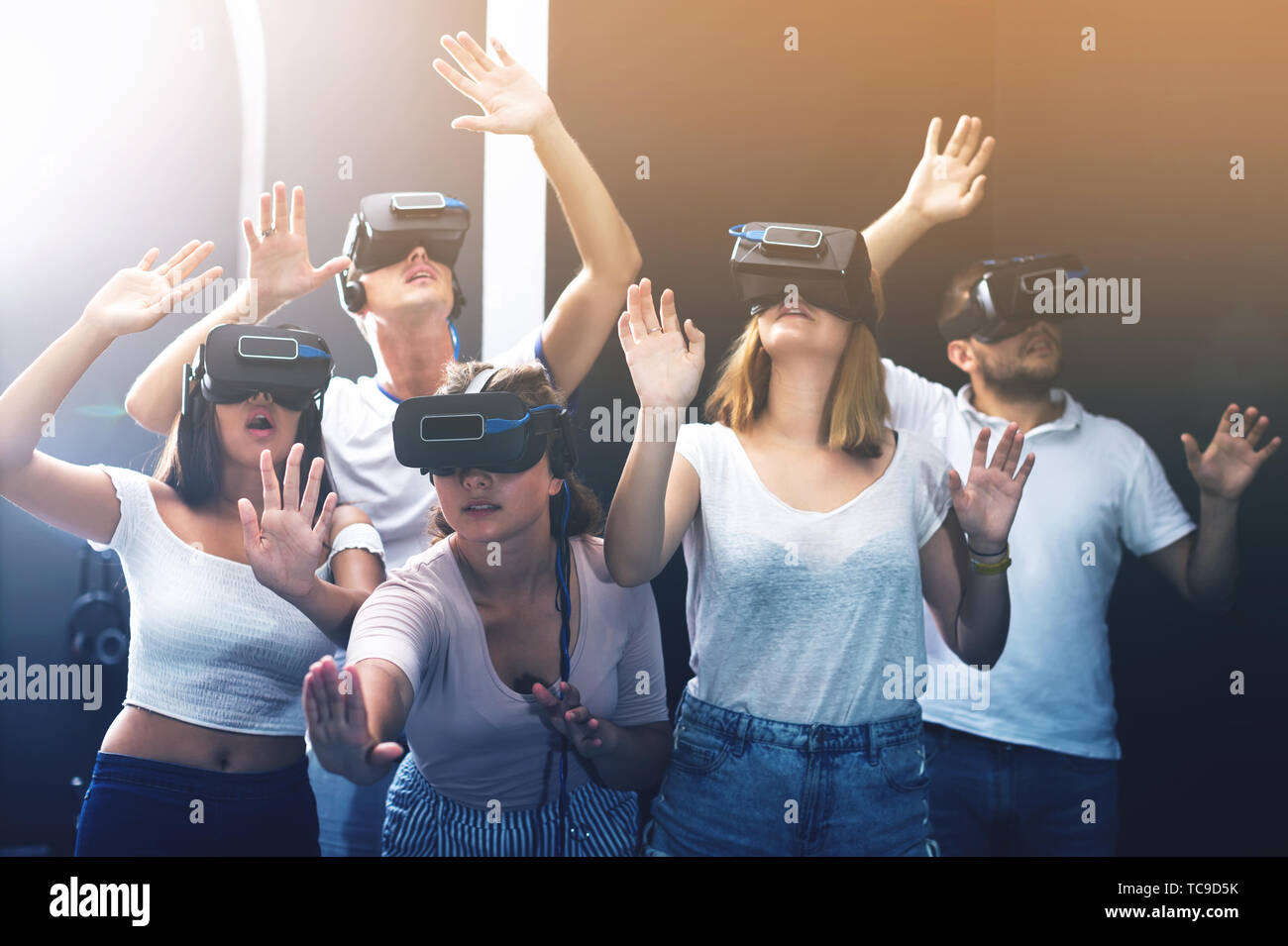 portrait of people immersed in virtual reality with the help of 3d ...