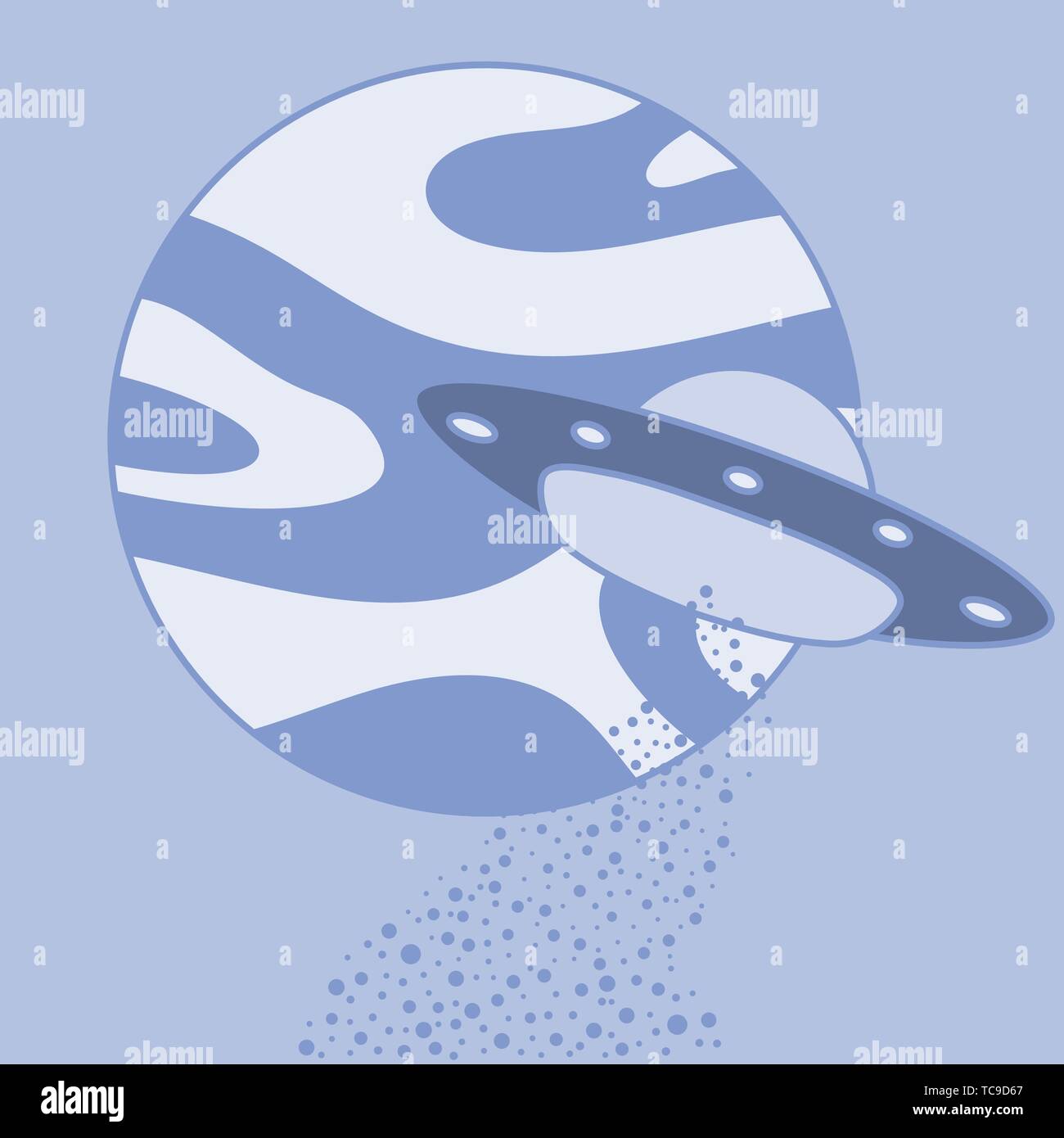 Vector illustration with UFO, planet. Space exploration. Ufo flying ...
