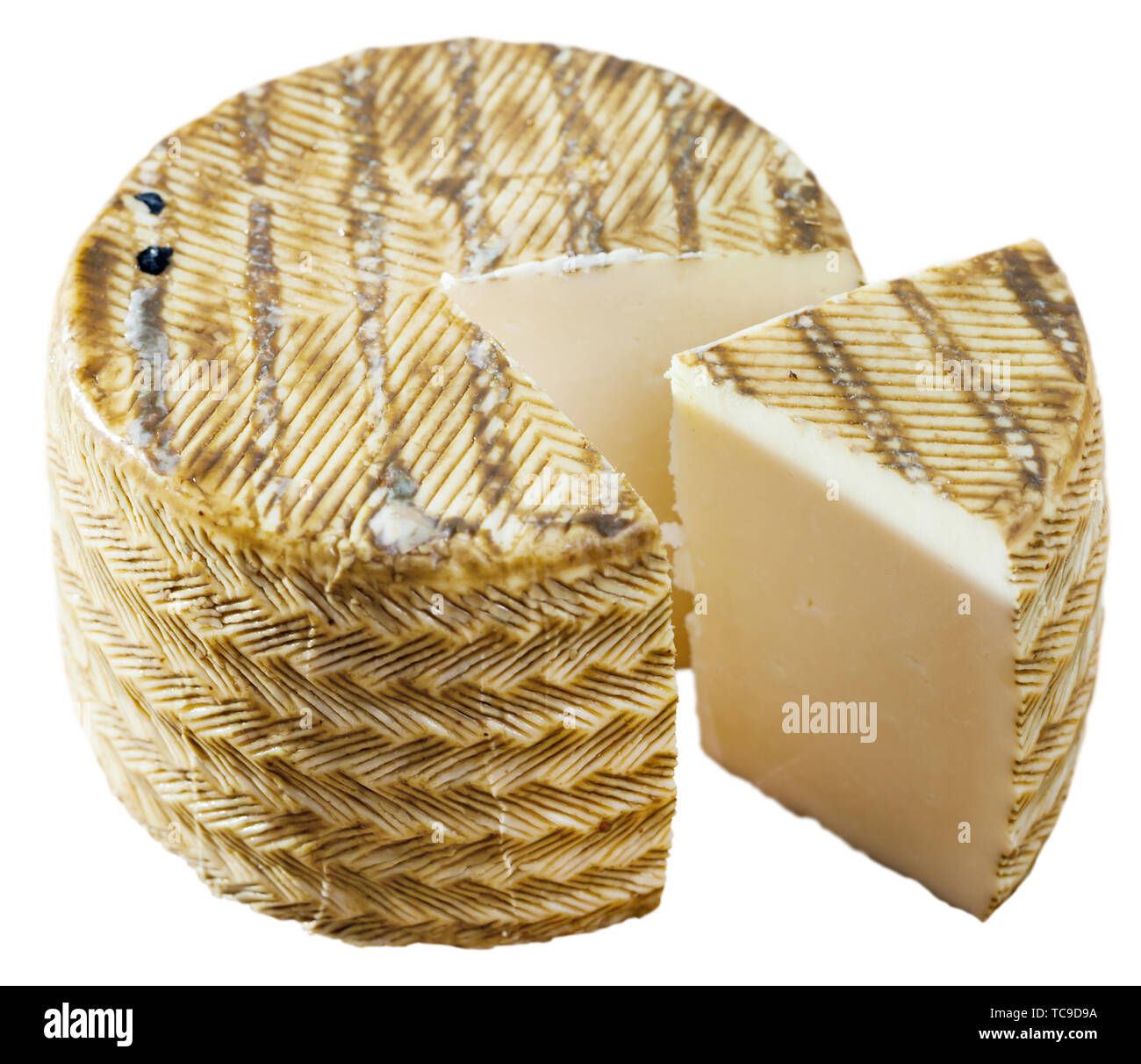 Wheel of Spanish mixed cow and goat milk cured cheese (queso mezcla ...