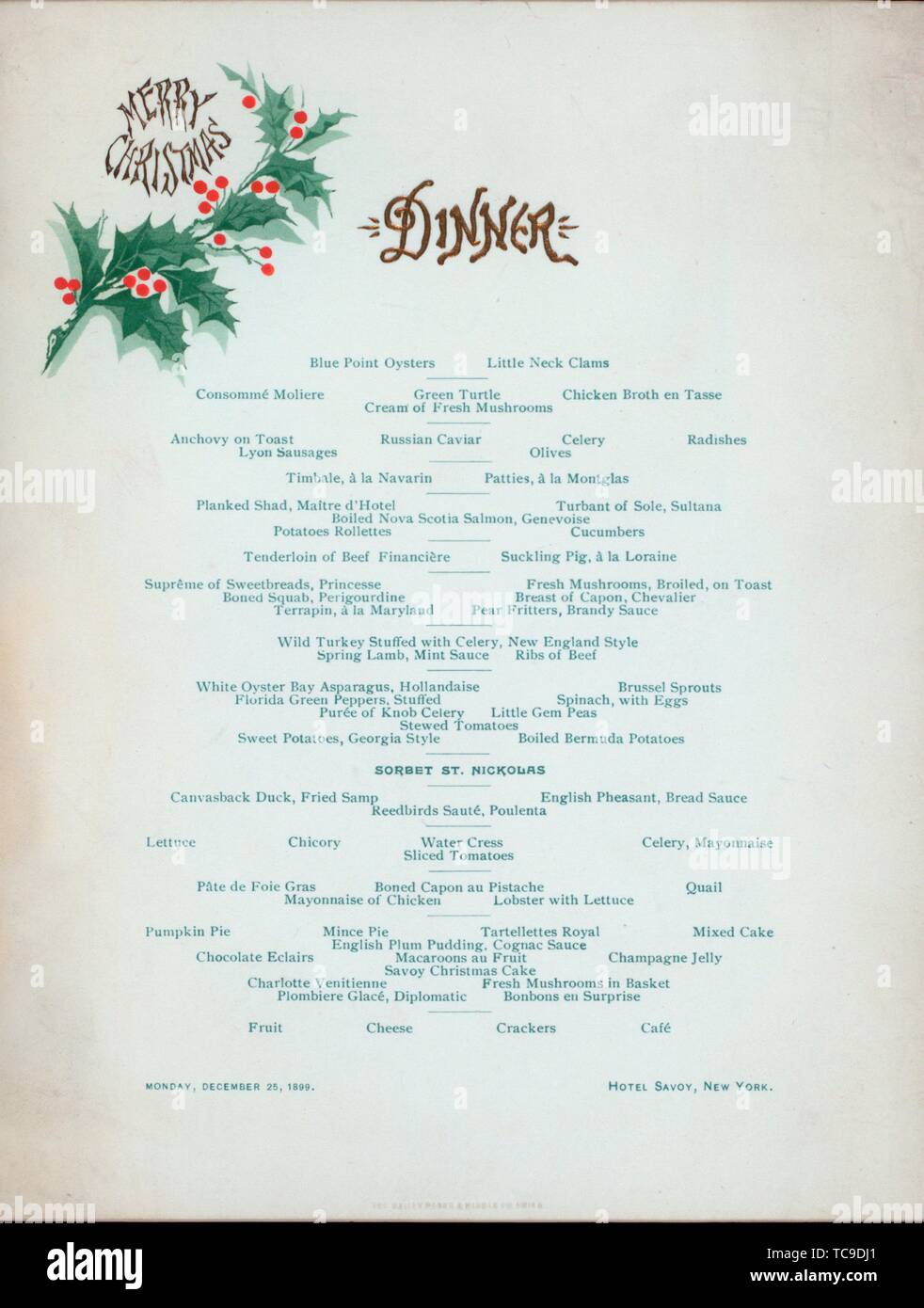 CHRISTMAS DINNER [held by] SAVOY HOTEL [at] NY (HOTEL;). Buttolph ...
