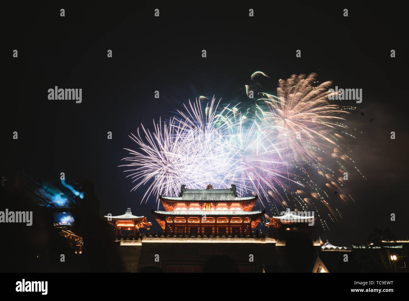 Chinese traditional architecture and fireworks Stock Photo - Alamy