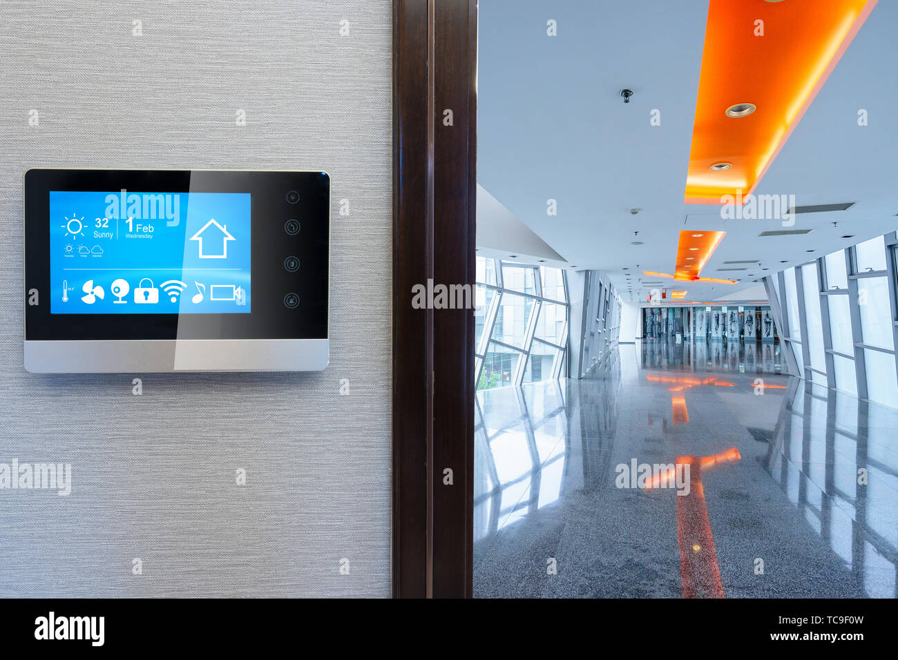 smart screen with smart home with modern corridor Stock Photo - Alamy