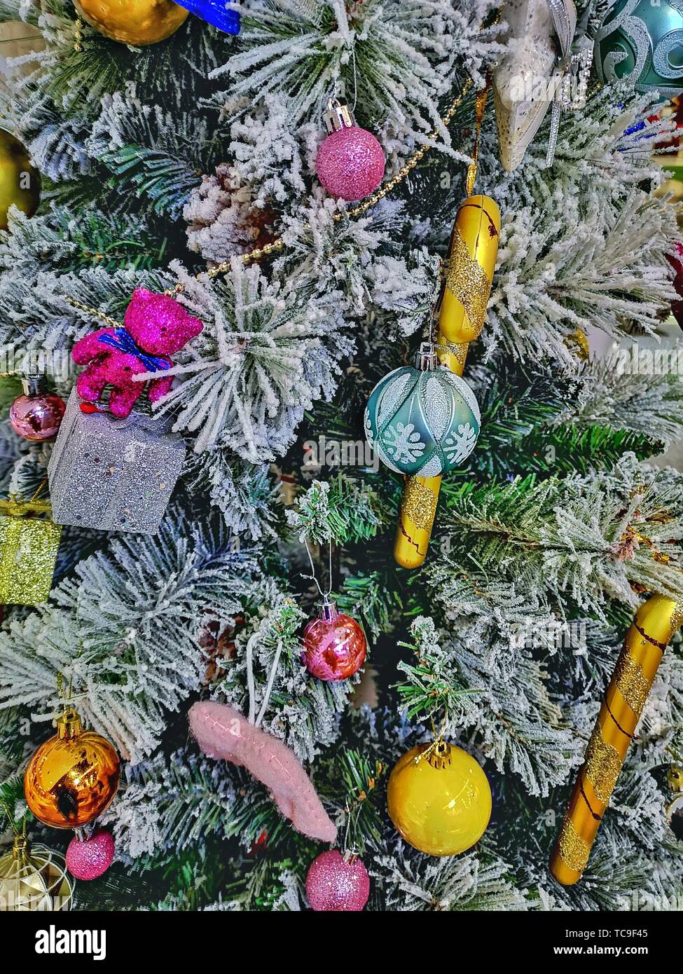 Christmas tree decoration background Stock Photo - Alamy