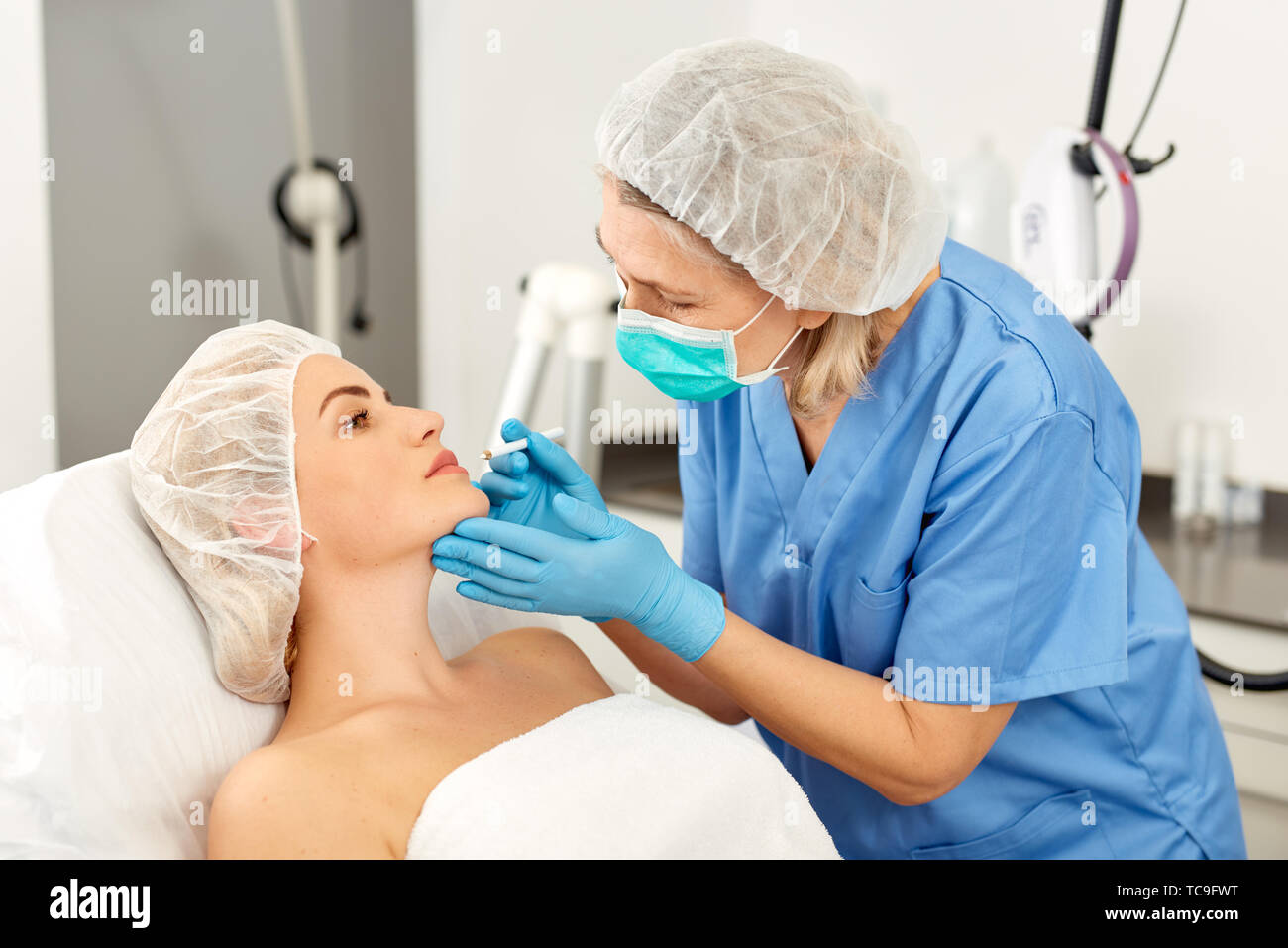Woman getting ready for plastic surgery Stock Photo - Alamy
