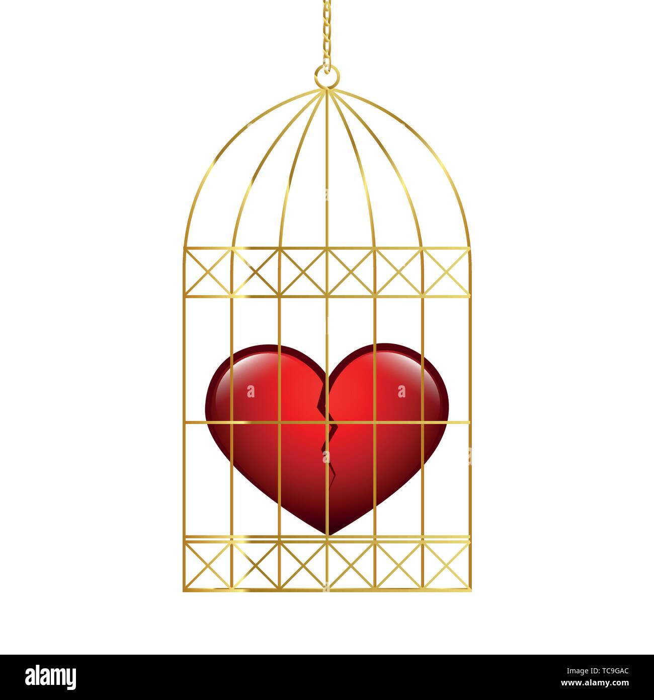 broken heart in a golden cage isolated on white background vector ...