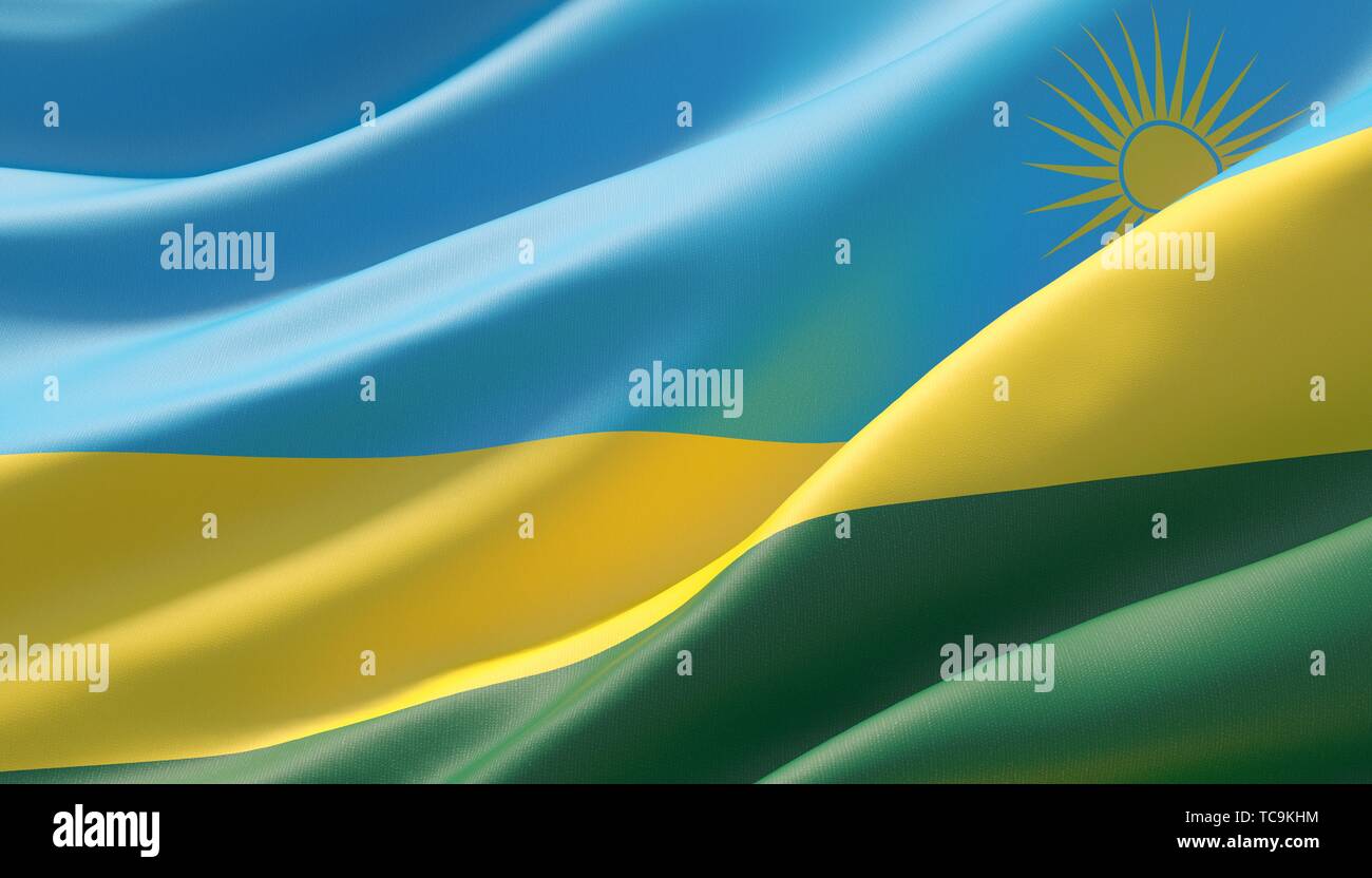 Waved highly detailed close-up flag of Rwanda. 3D illustration Stock ...