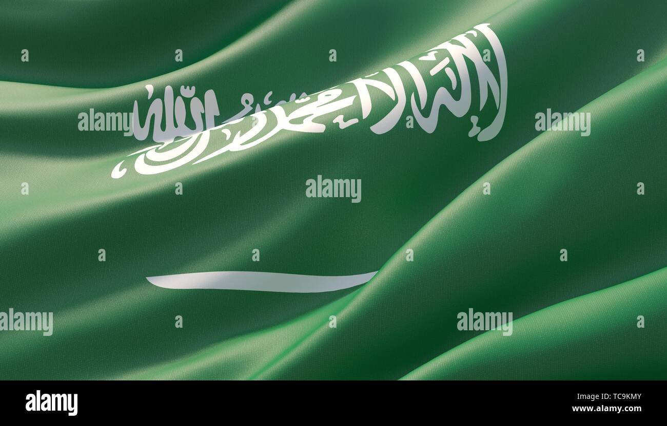 Waved highly detailed close-up flag of Saudi Arabia. 3D illustration ...