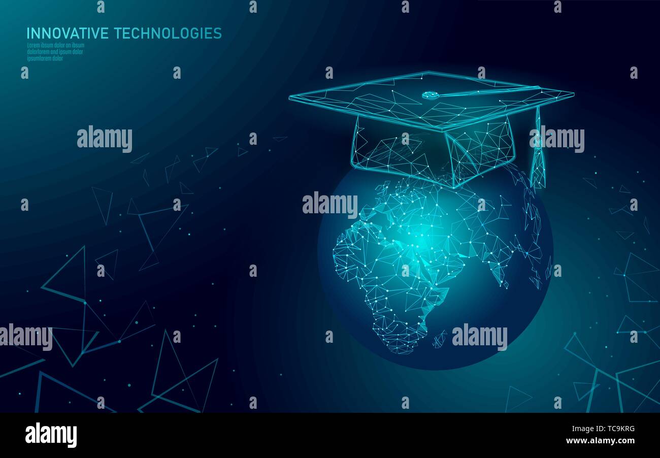 E-learning distance graduate certificate program concept. Low poly 3D ...