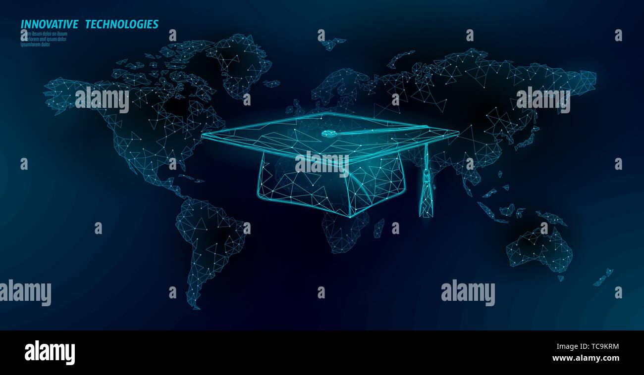 E-learning distance graduate certificate program concept. Low poly 3D ...