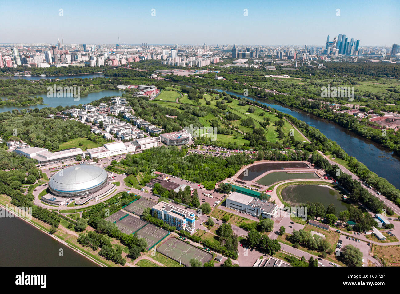 Aerial view of the city from intersections and roads, houses, buildings ...
