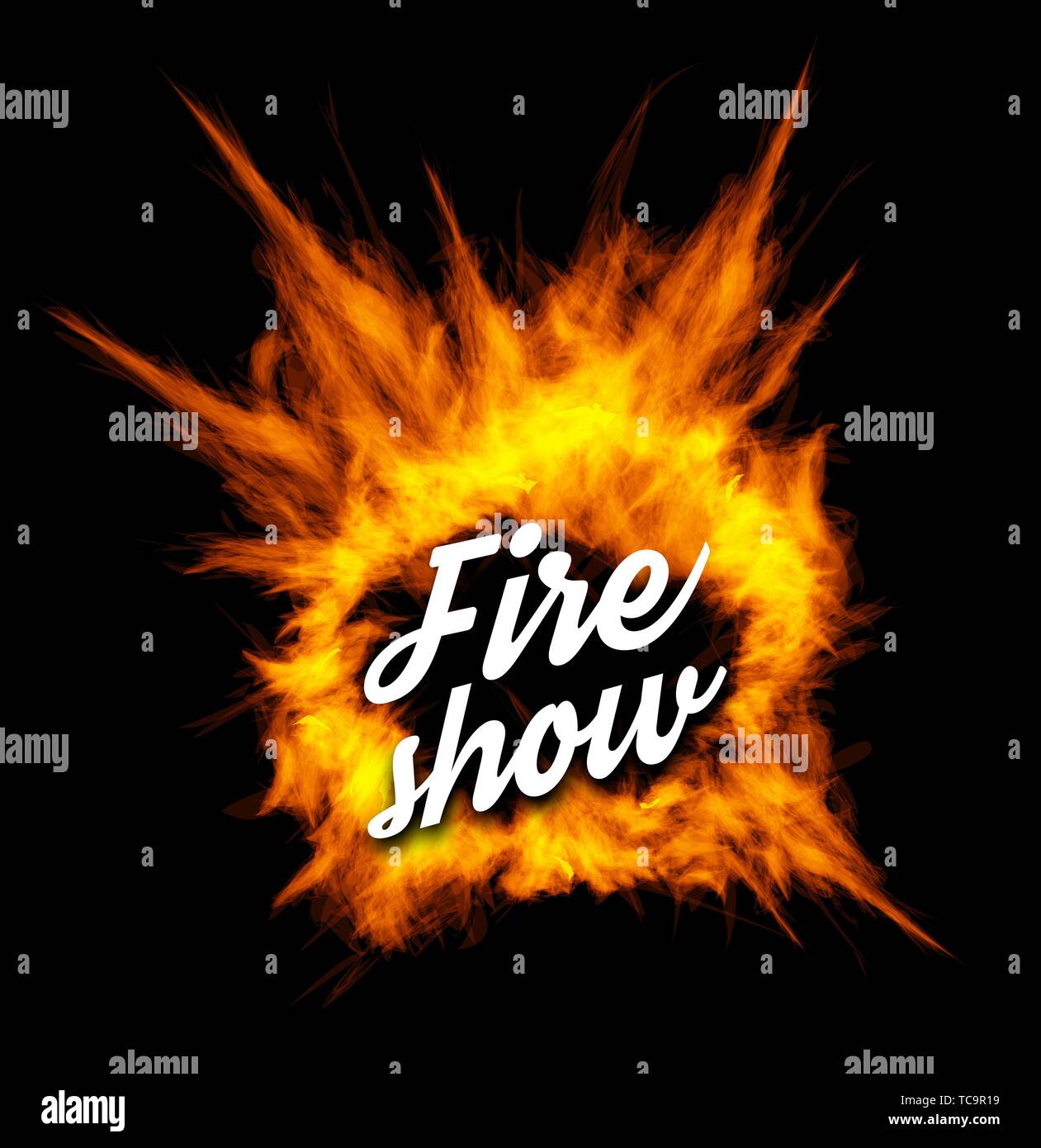 Fire show vector illustration with fire on black background Stock Photo ...
