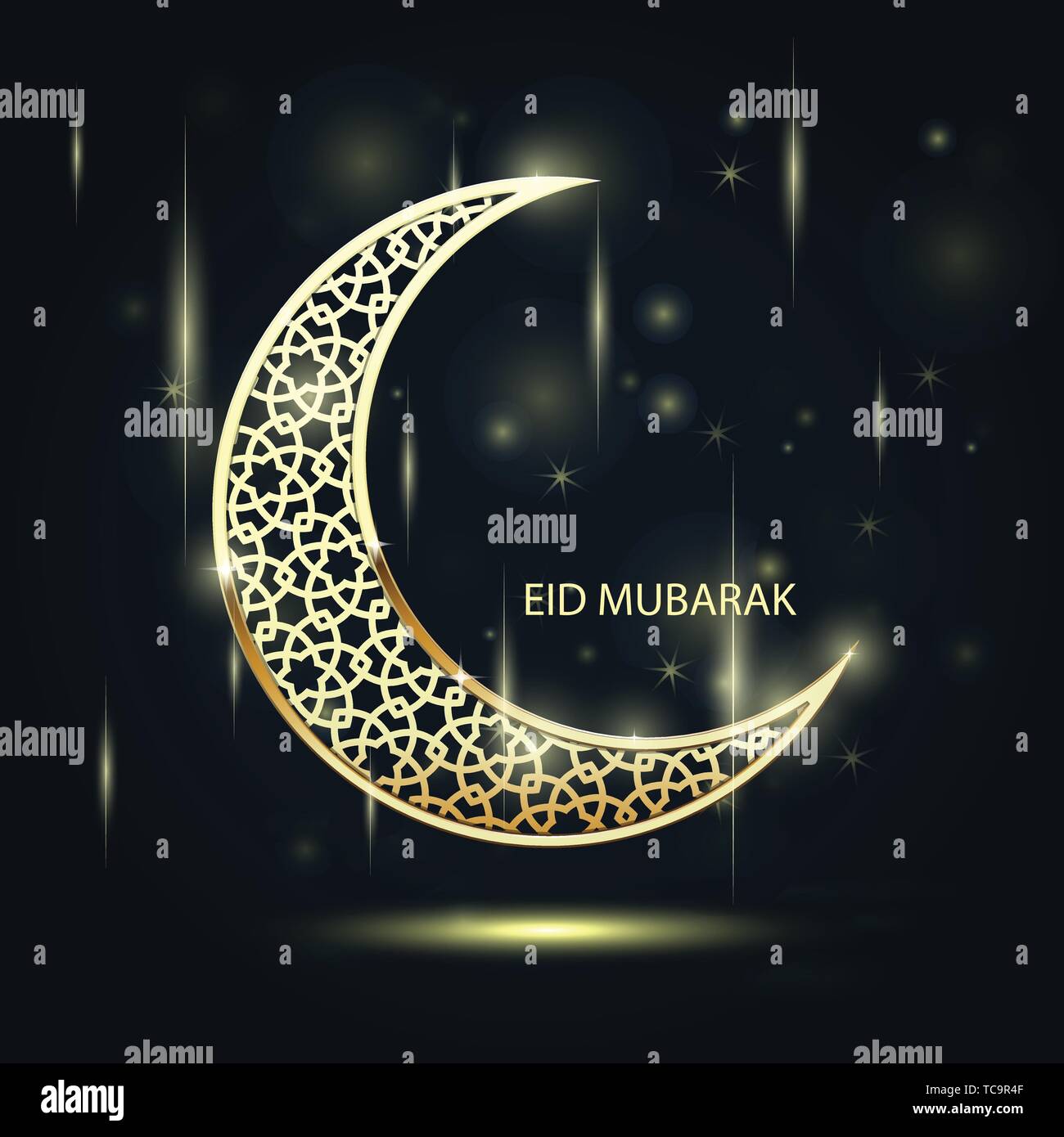 Golden crescent with arabic pattern - eid mubarak sparkling symbol ...