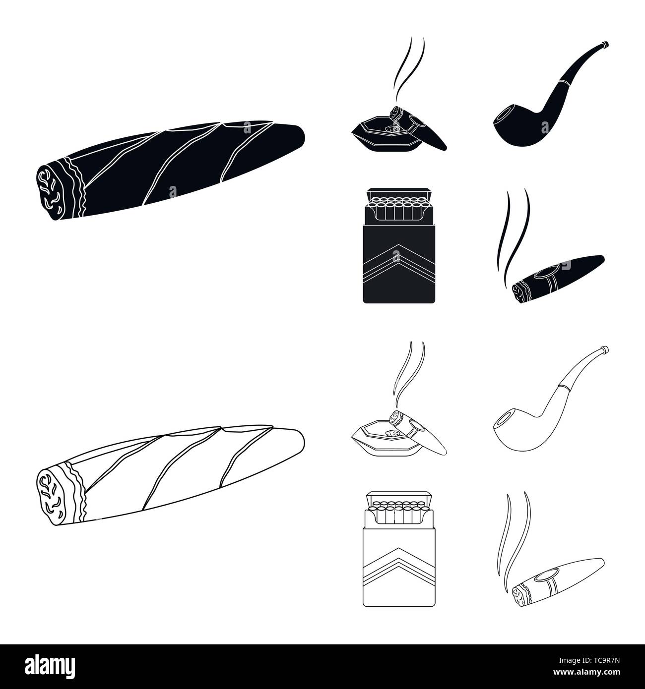 Vector illustration of smoke and no symbol. Set of smoke and stop stock ...